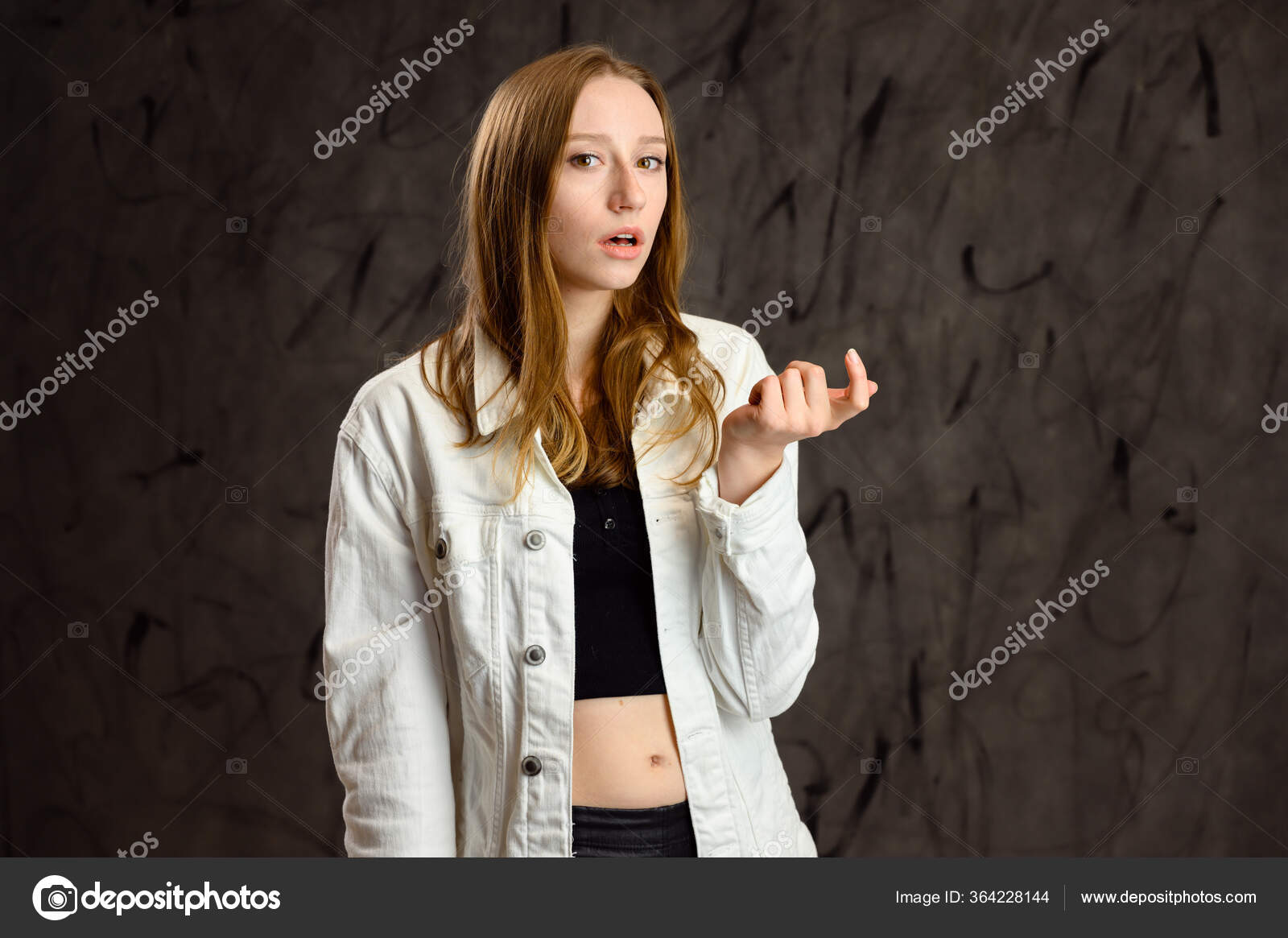 Model Talking Showing Emotions Studio Photo Happy Caucasian Girl White ...