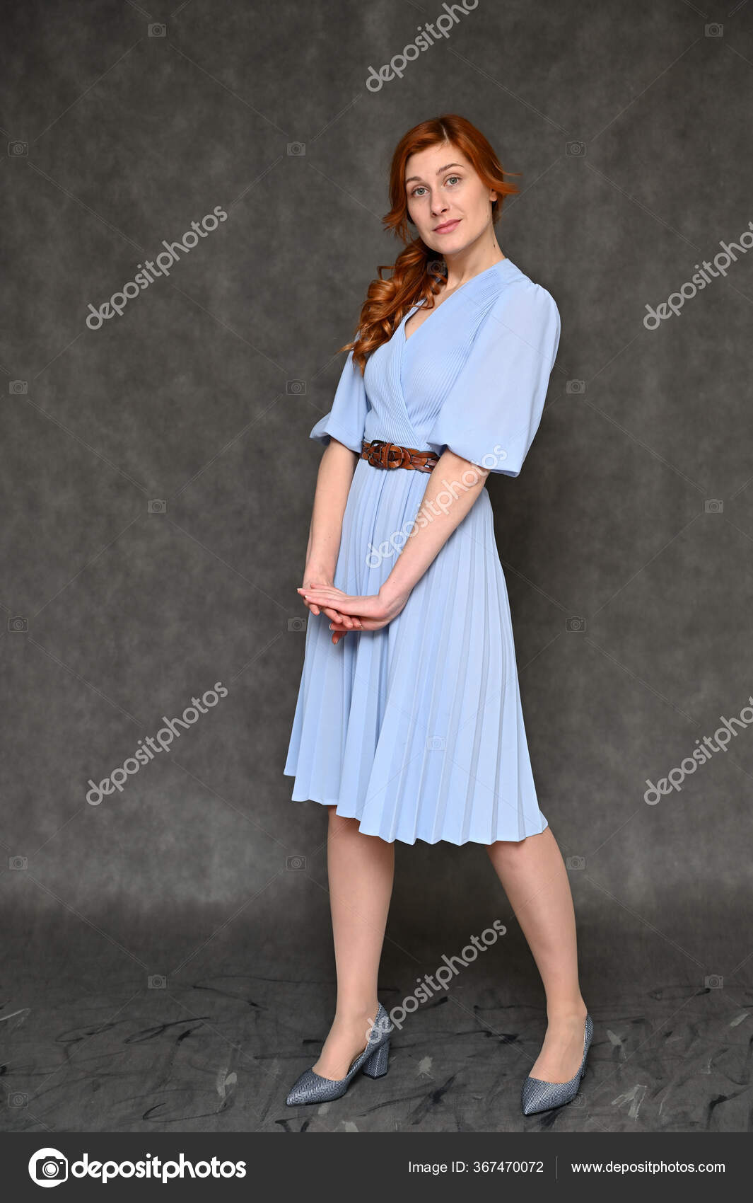 Girl Model Posing Studio Gray Background Full Length Portrait Pretty ...
