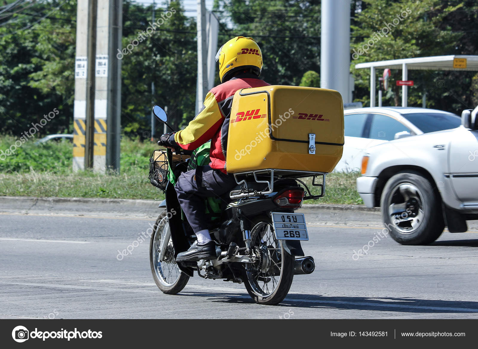 DHL Express and Logistics Mini Container Motorcycle – Stock Editorial ...