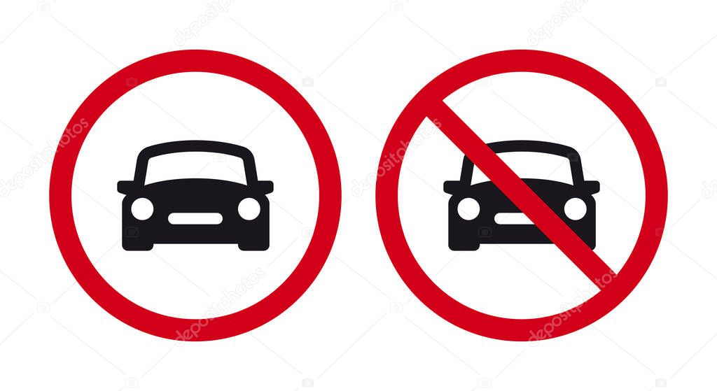 Vector señal de tráfico círculo rojo - coche silueta negro. Aislado ...