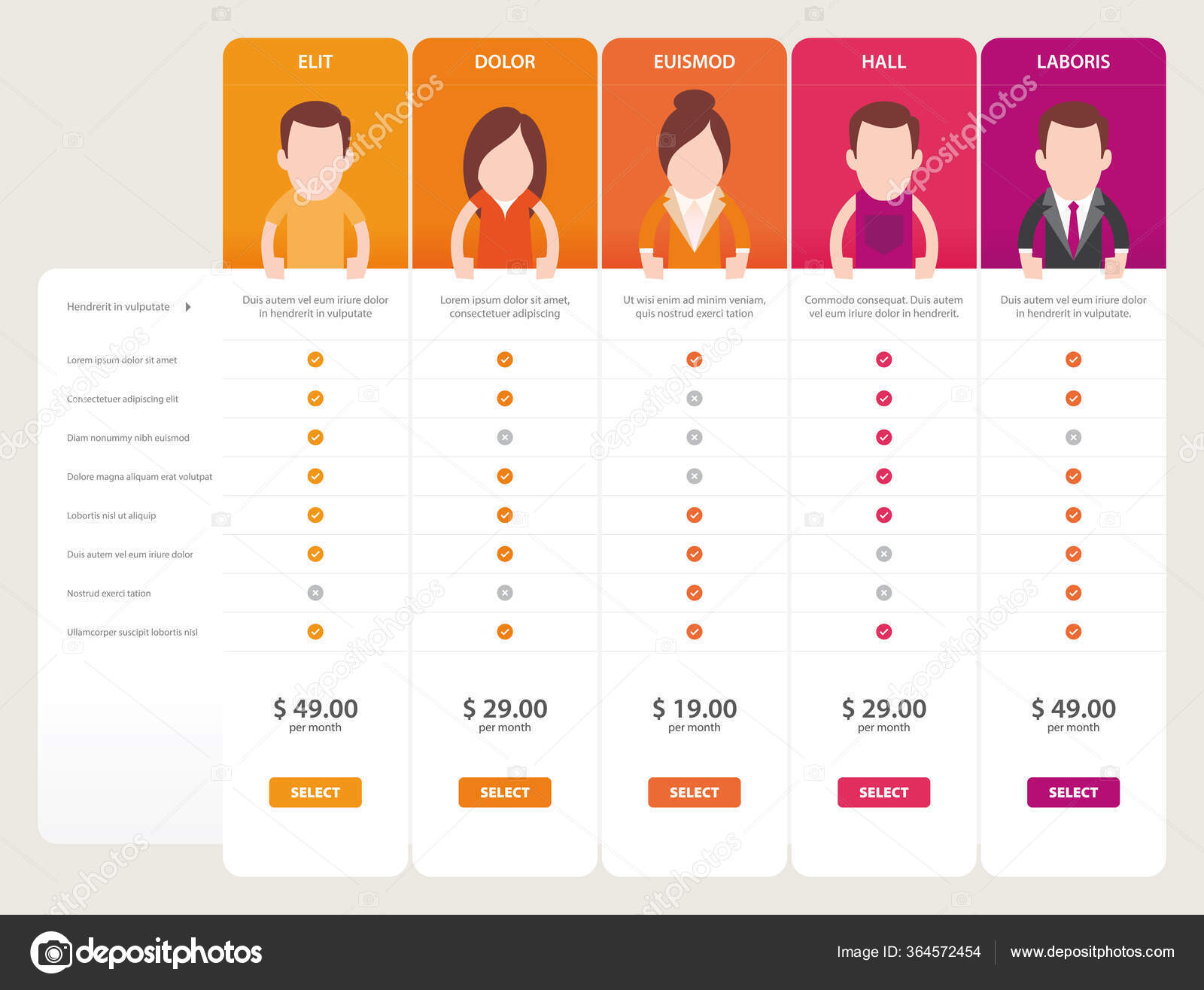 Vector Infographics Cards Comparing People Products Descriptions Stock ...