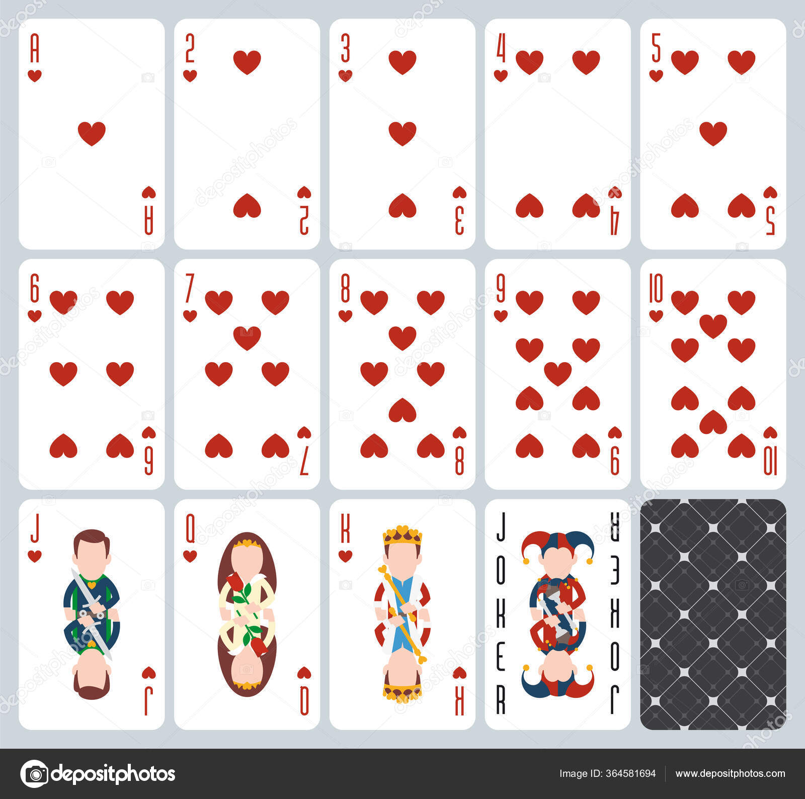 Poker Playing Cards Hearts Suit Blue Background Original Design Deck ...