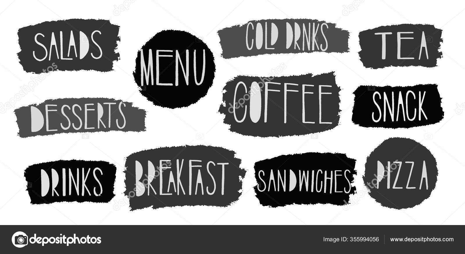 Vector Brush Stroke Food Menu Text Boxes Set Painted Strips Stock ...