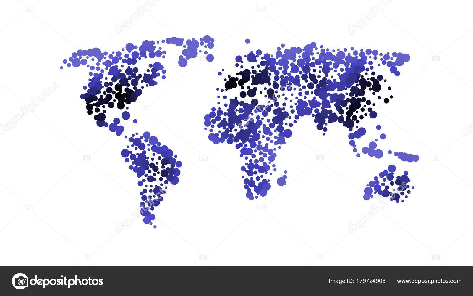 Blue color world map isolated on white background with circles ...