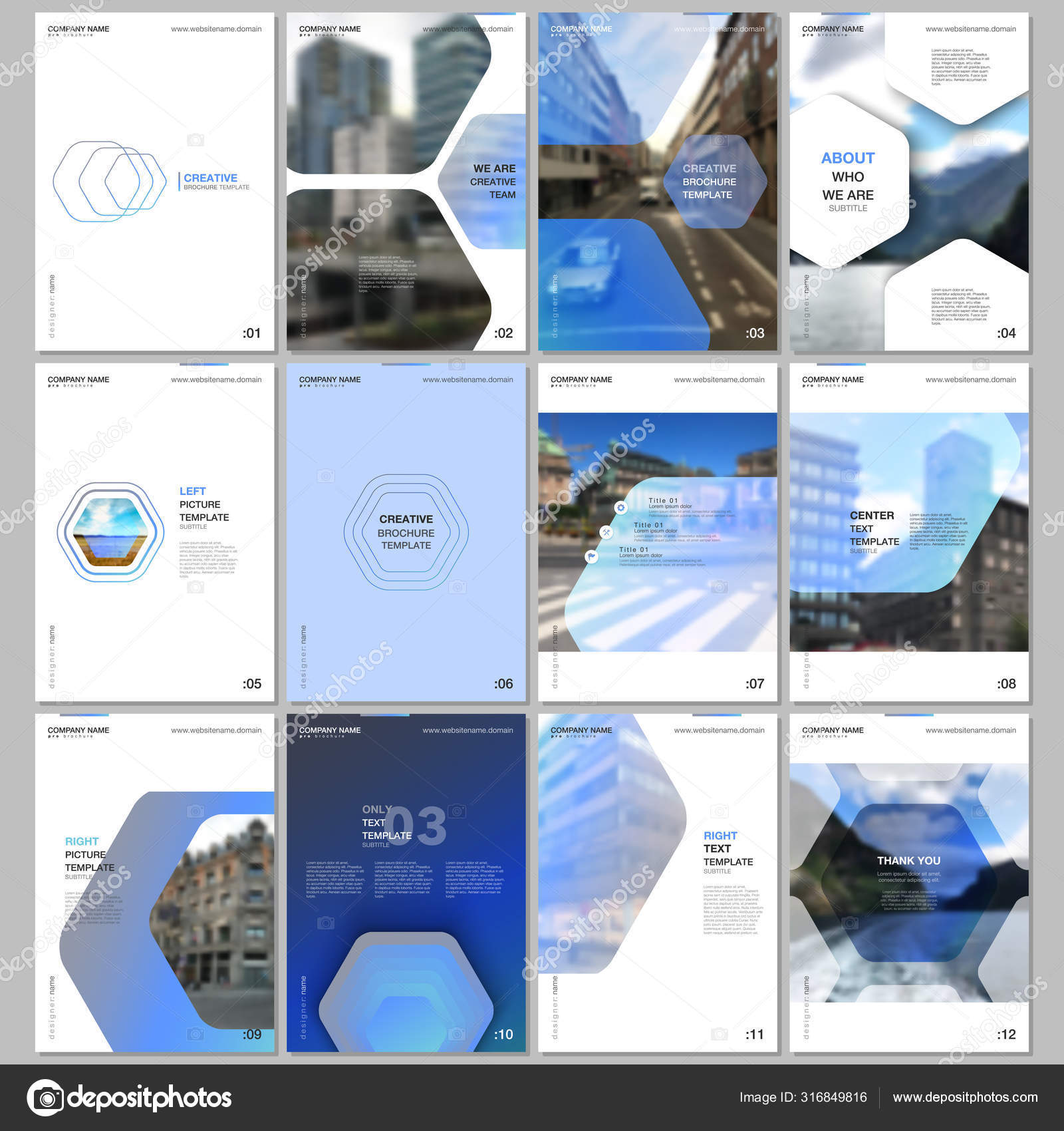 Creative brochure templates with hexagonal design blue color pattern ...