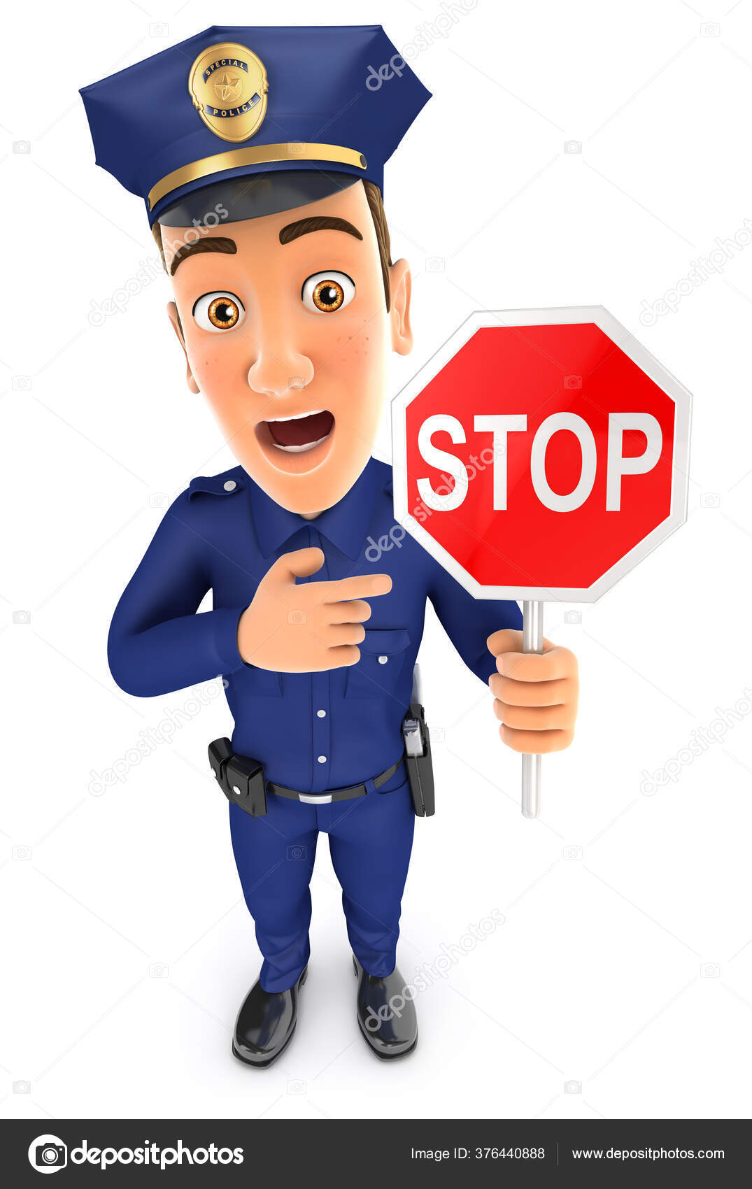 Policeman Holding Stop Sign Illustration Isolated White Background ...