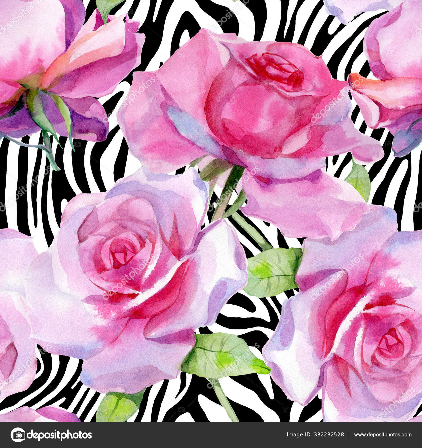 Watercolor pink rose Seamless pattern Spring print Stock Illustration ...