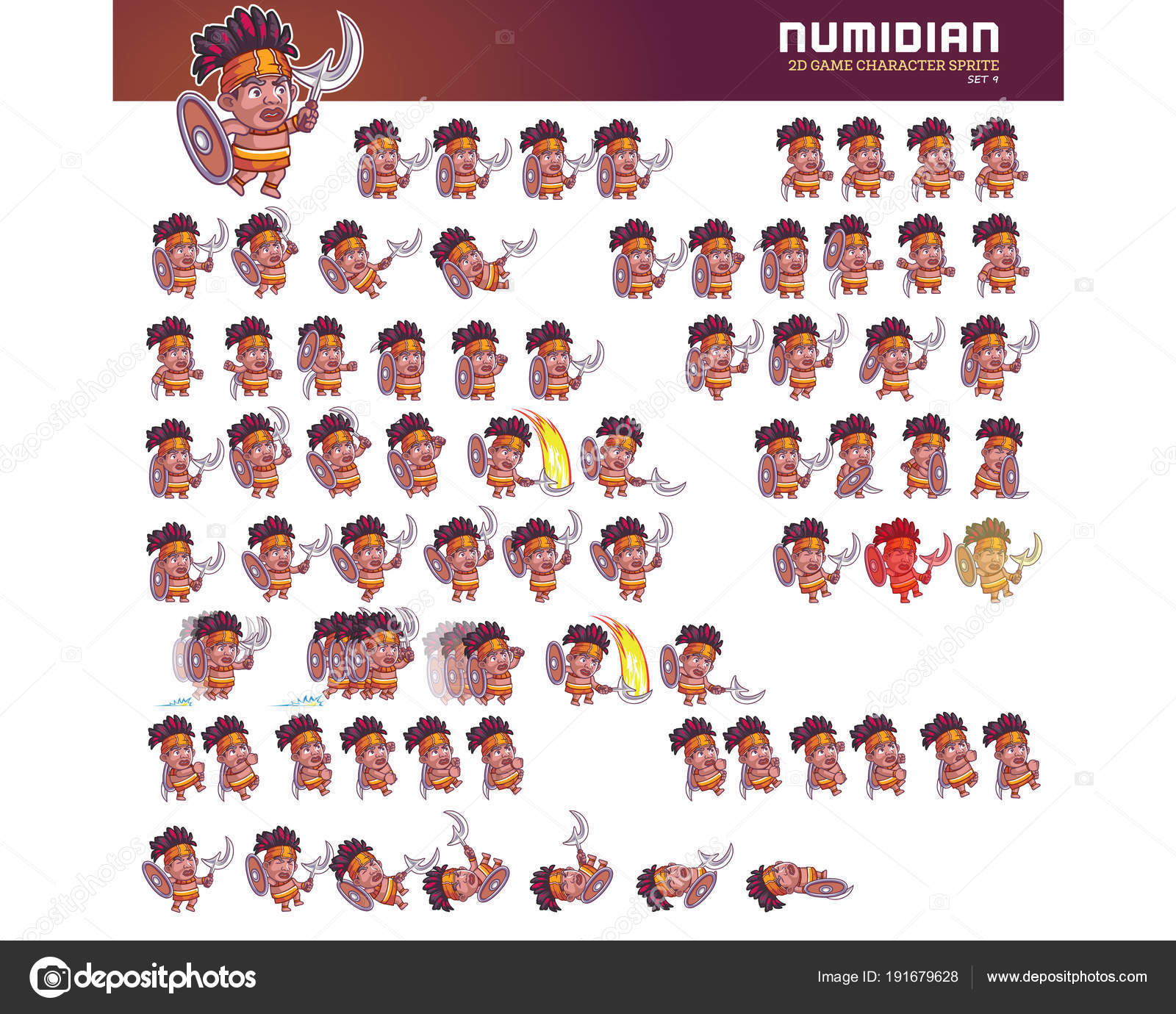 Vector Illustration Numidian Warrior Cartoon Game Character Animation ...