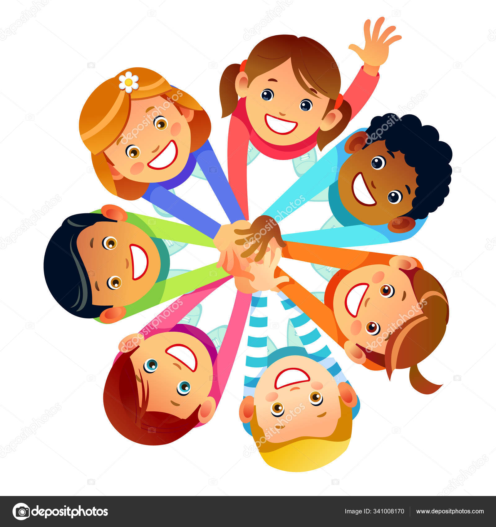 Unge venner fra hele verden rundt hendene. Multinasjonalt vennskap med barn av verdens venner ...