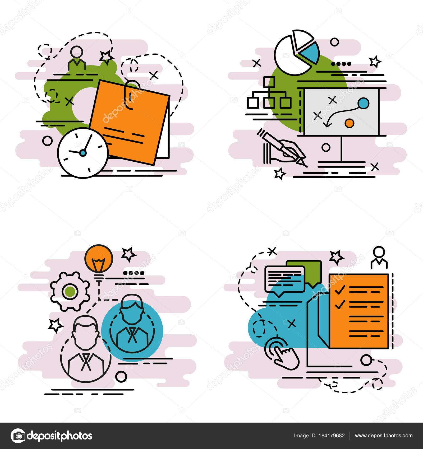 Set Outline Icons Planning Colorful Icons Website Mobile App Design ...