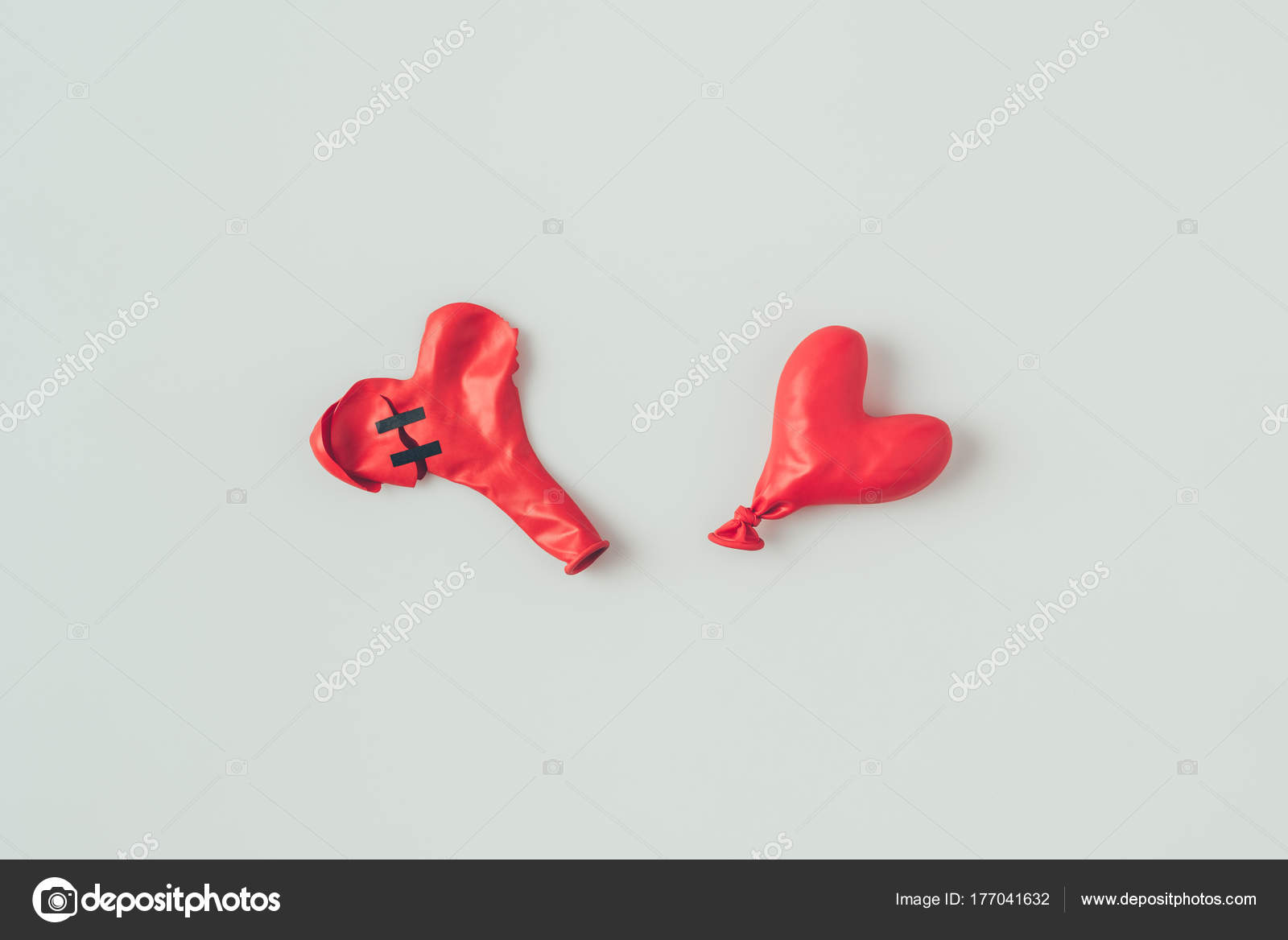 Top View Two Deflated Heart Shaped Balloons Isolated White Valentines ...
