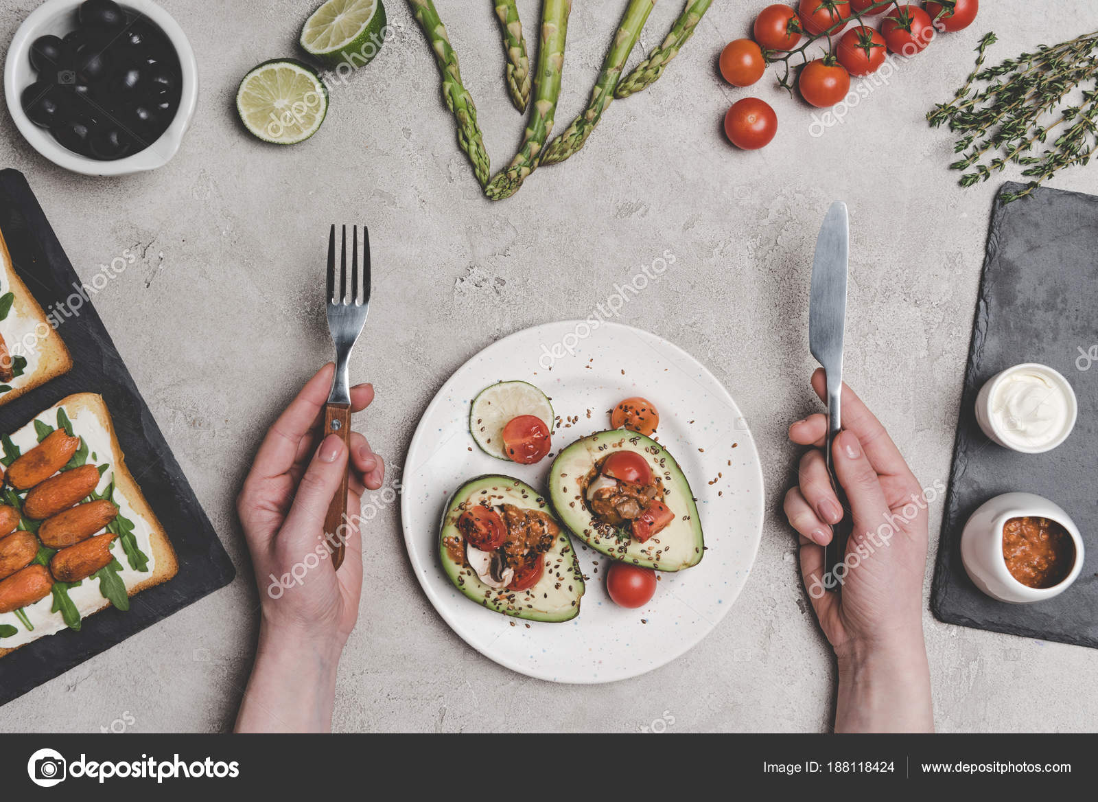 Partial Top View Person Eating Delicious Healthy Meal Organic Fruits ...