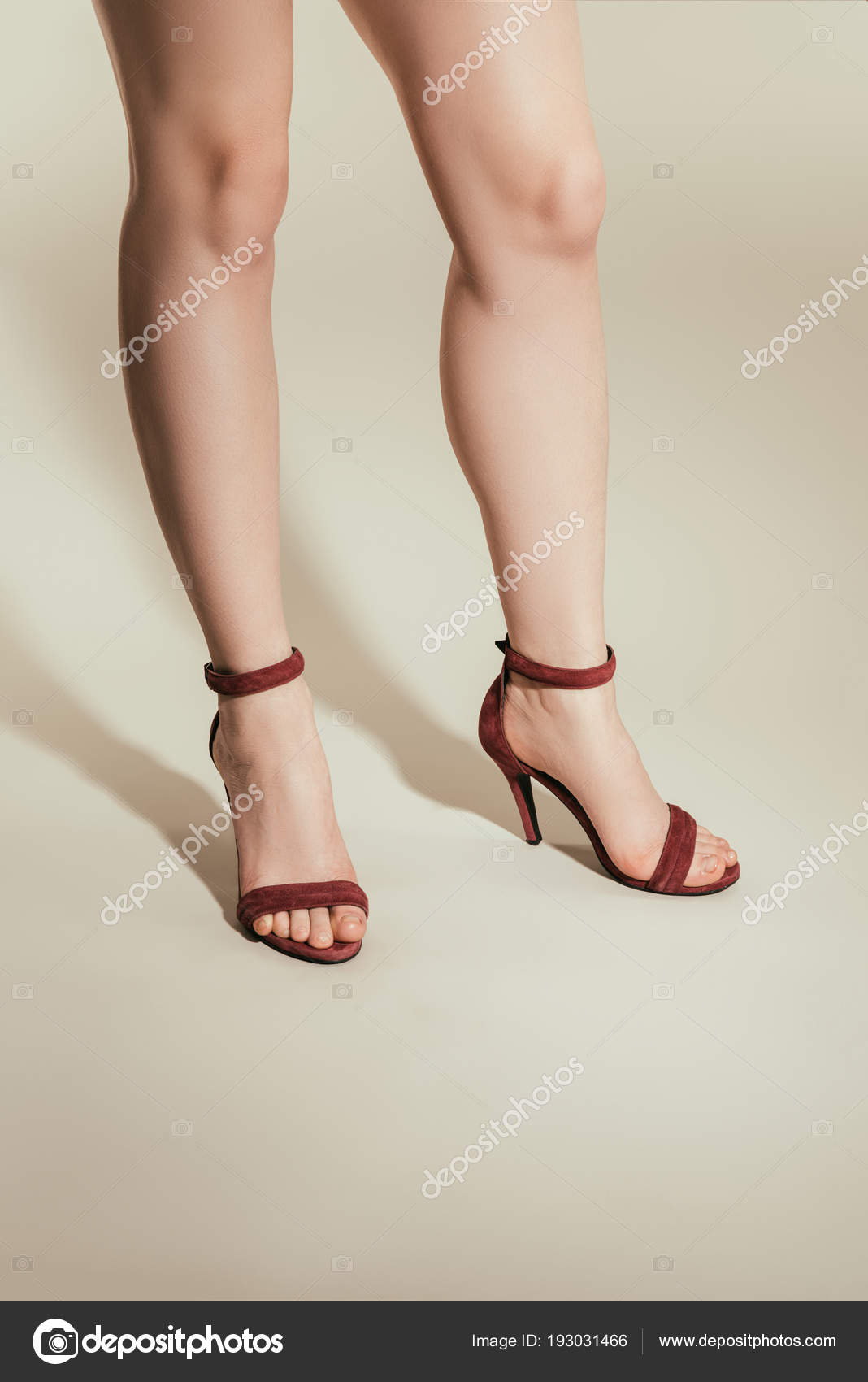 Cropped Image Woman Legs High Heeled Sandals White Background Stock