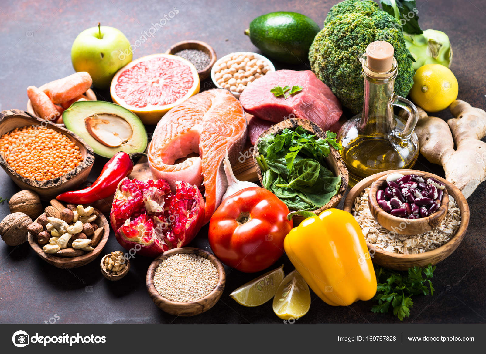 Balanced diet food background. Stock Photo by ©Nadianb 169767828