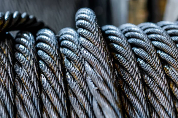 Steel Wire Rope Slings Roll Heavy Duty Grunge Oil — Stock Photo ...