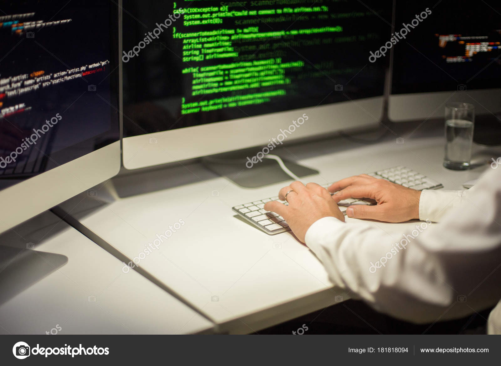 Close Shot Unrecognizable Programmer Wrapped Coding While Sitting ...