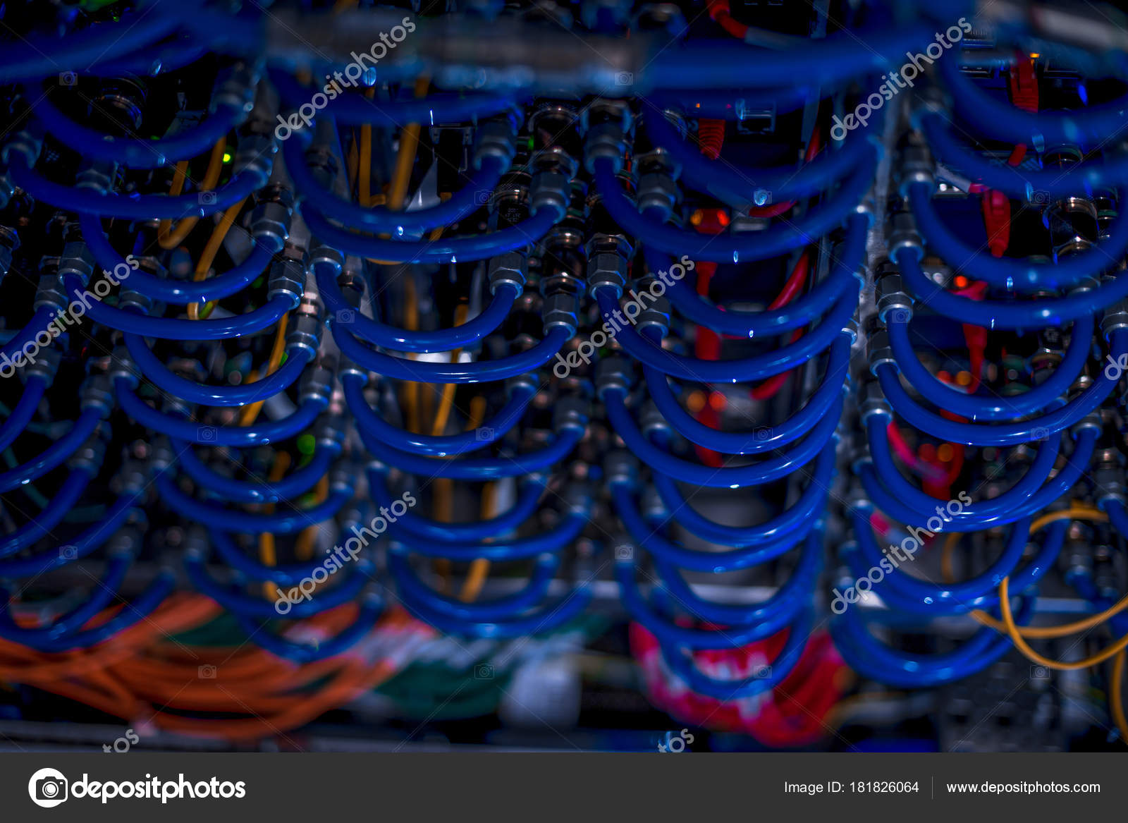 Background Image Blue Wires Connecting Blade Servers Cabinet ...