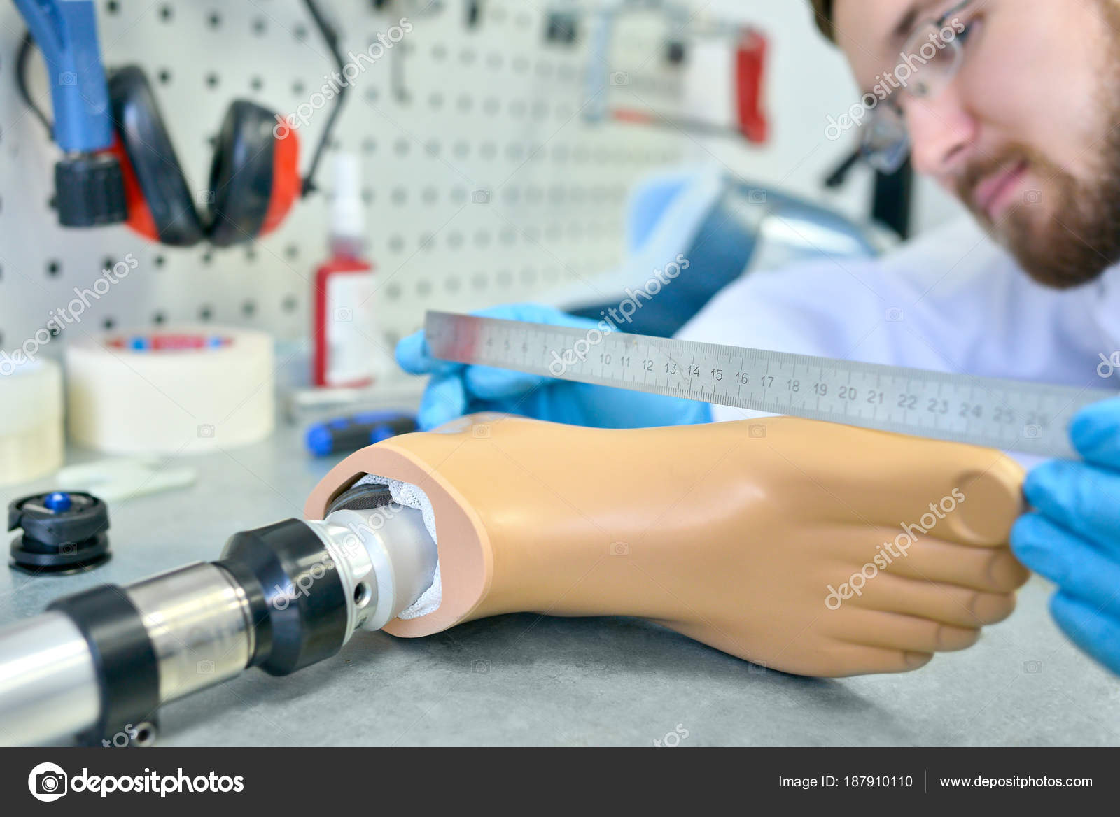 Close Unrecognizable Prosthetist Measuring Artificial Foot While ...