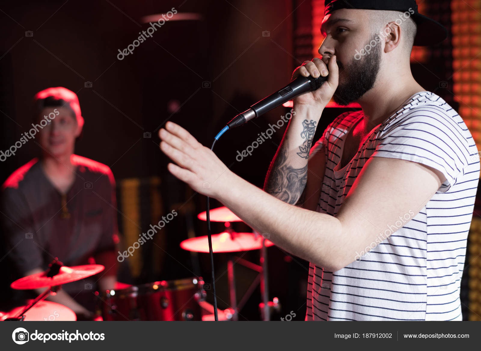Side View Portrait Tattooed Hip Hop Singer His Music Band Stock Photo ...