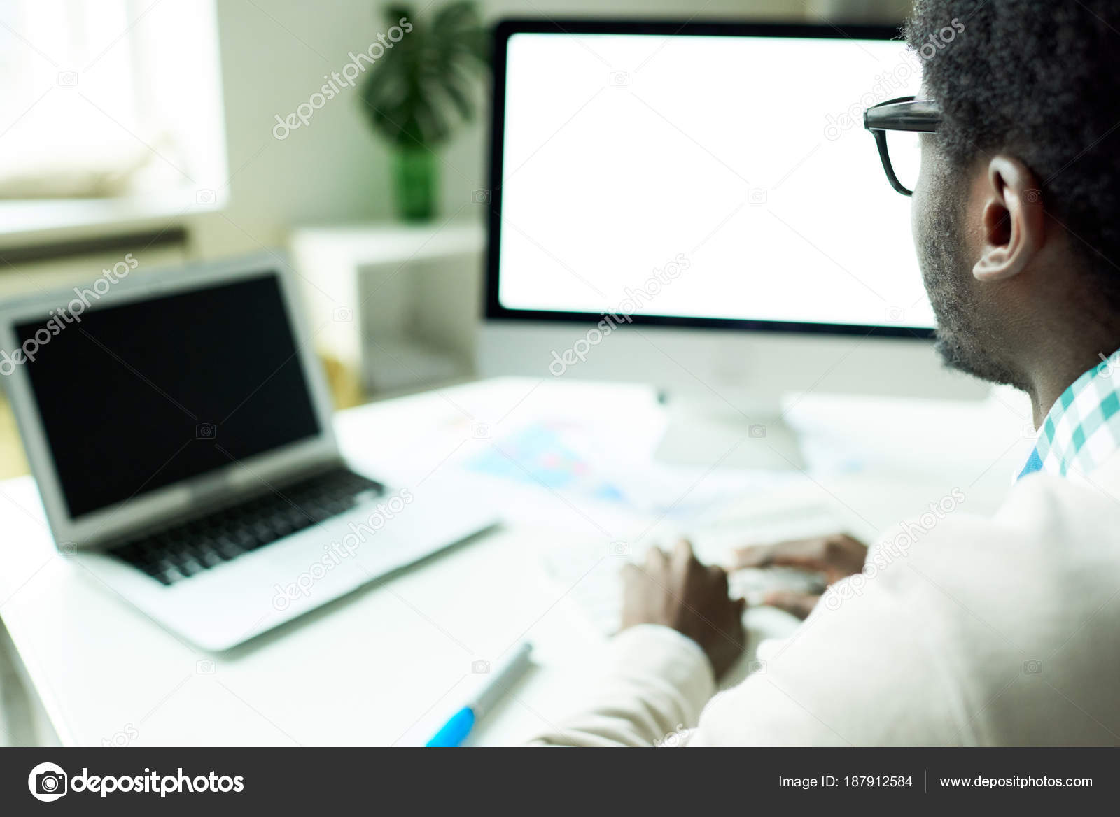 Side View African American Specialists Working Web Studio Coding Two ...