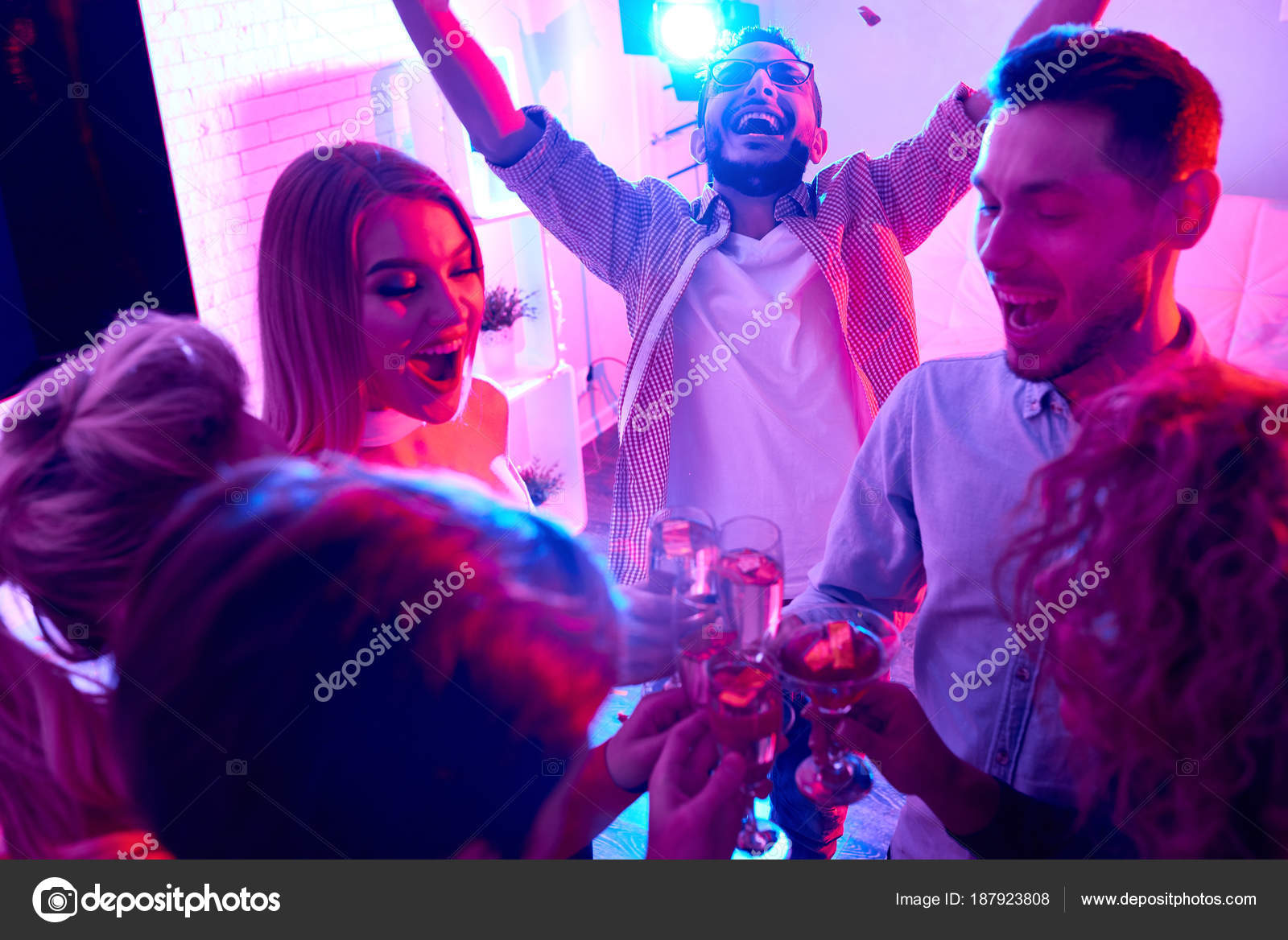 High Angle View Group Happy Festive People Enjoying Holiday Celebration ...