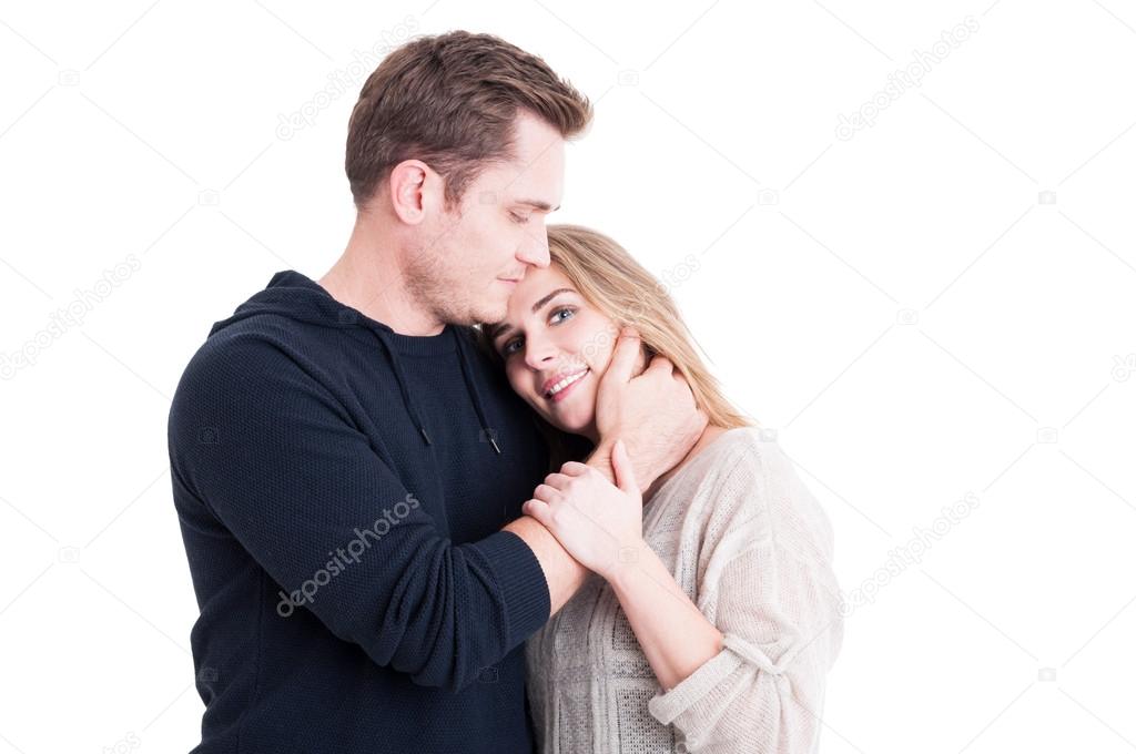 Attractive couple being supportive and affective Stock Photo by ...