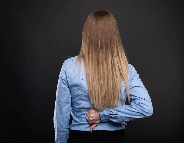 Back view of business lady showing thumb up gestur Stock Photo by ...