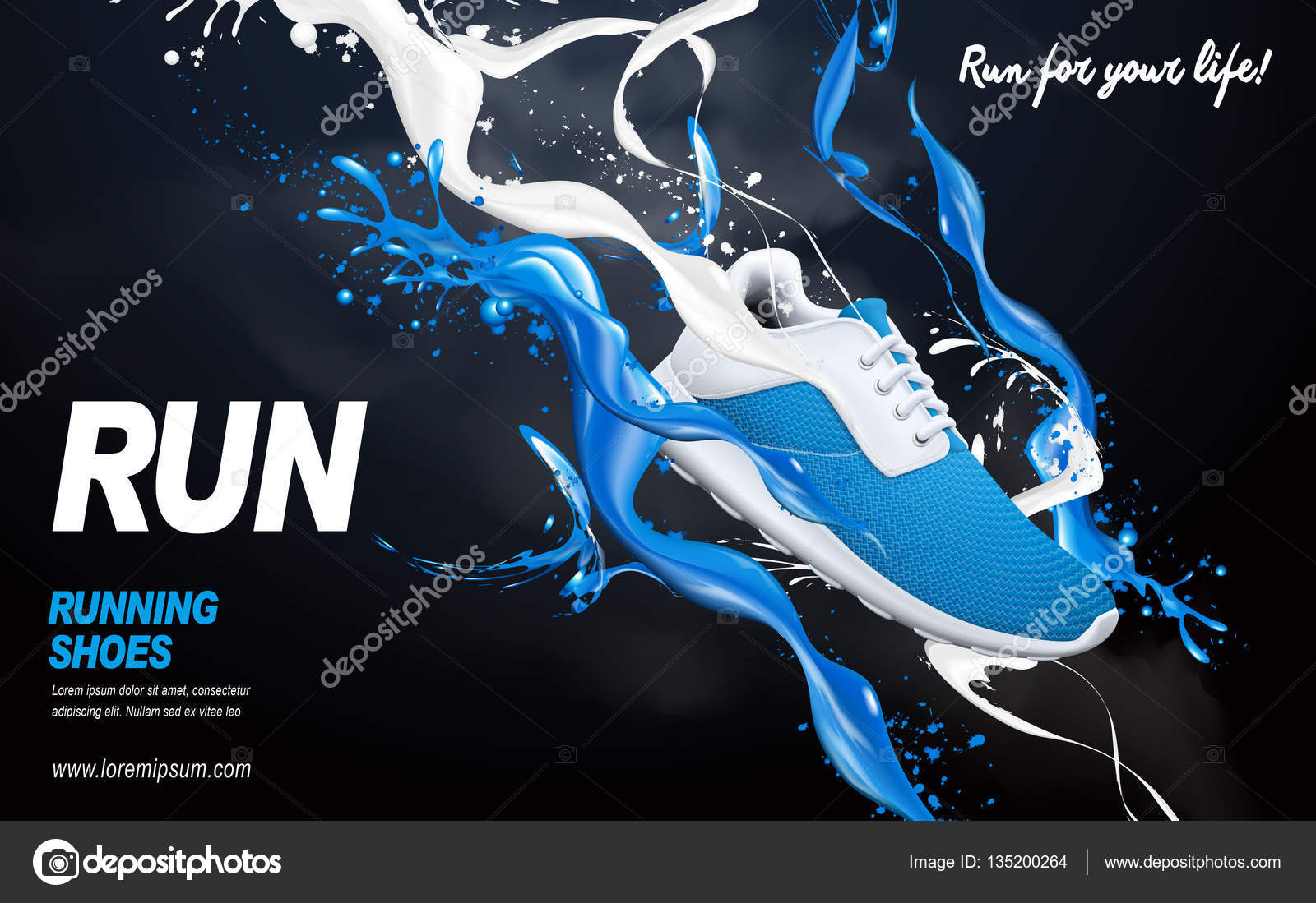 Blue running shoes ad — Stock Vector © kchungtw #135200264