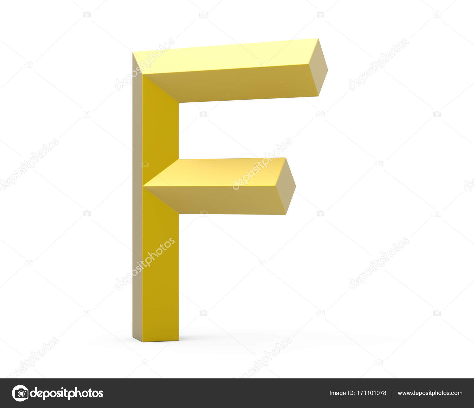 3D renderizar el alfabeto biselado dorado F: fotografía de stock ...