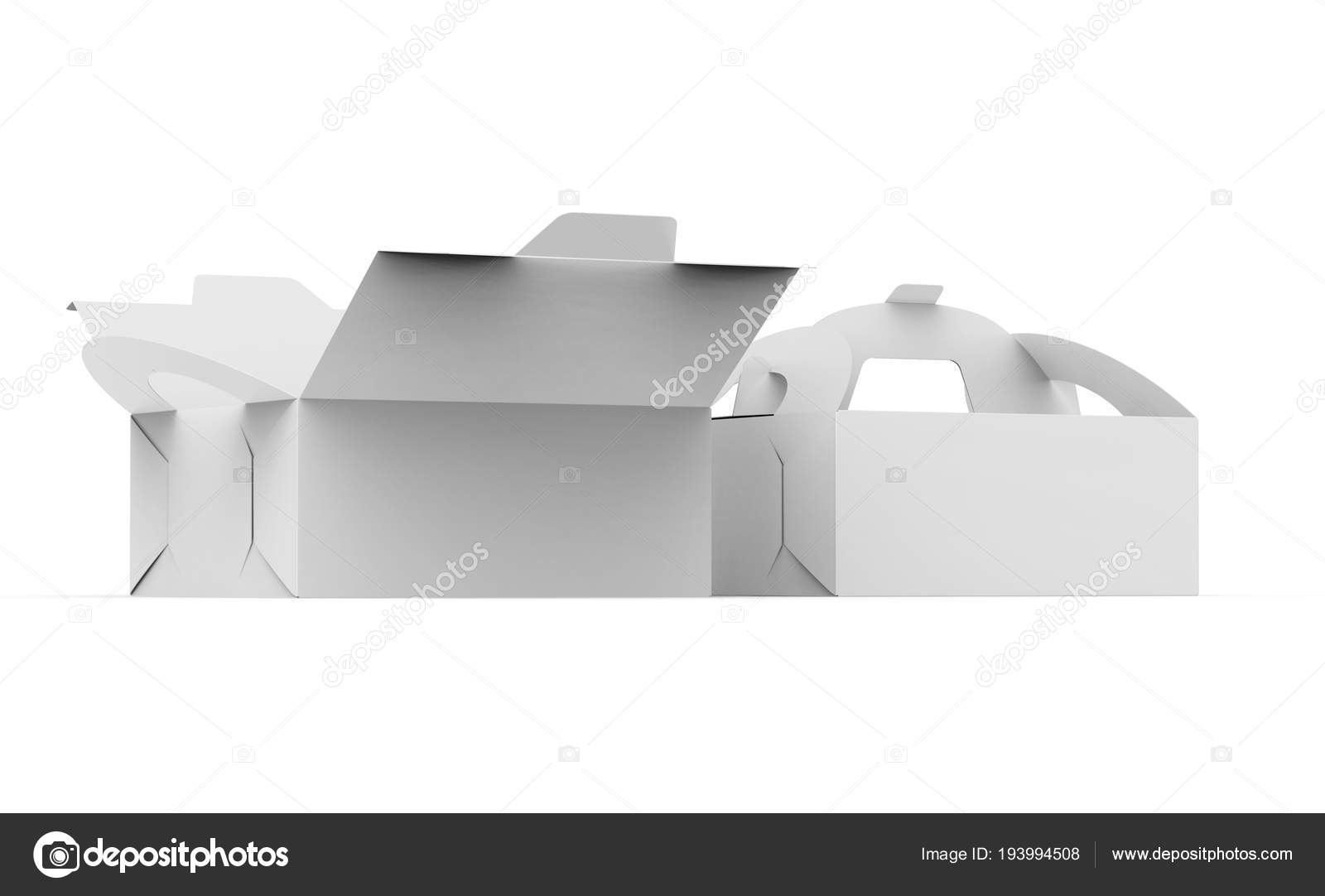 White Box Handle Gift Food Carton Package Set Render Design — Stock ...
