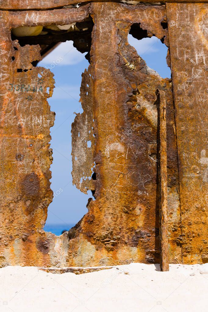 Rusty, restos de hierro corroído. Detalle del viejo barco abandonado en ...