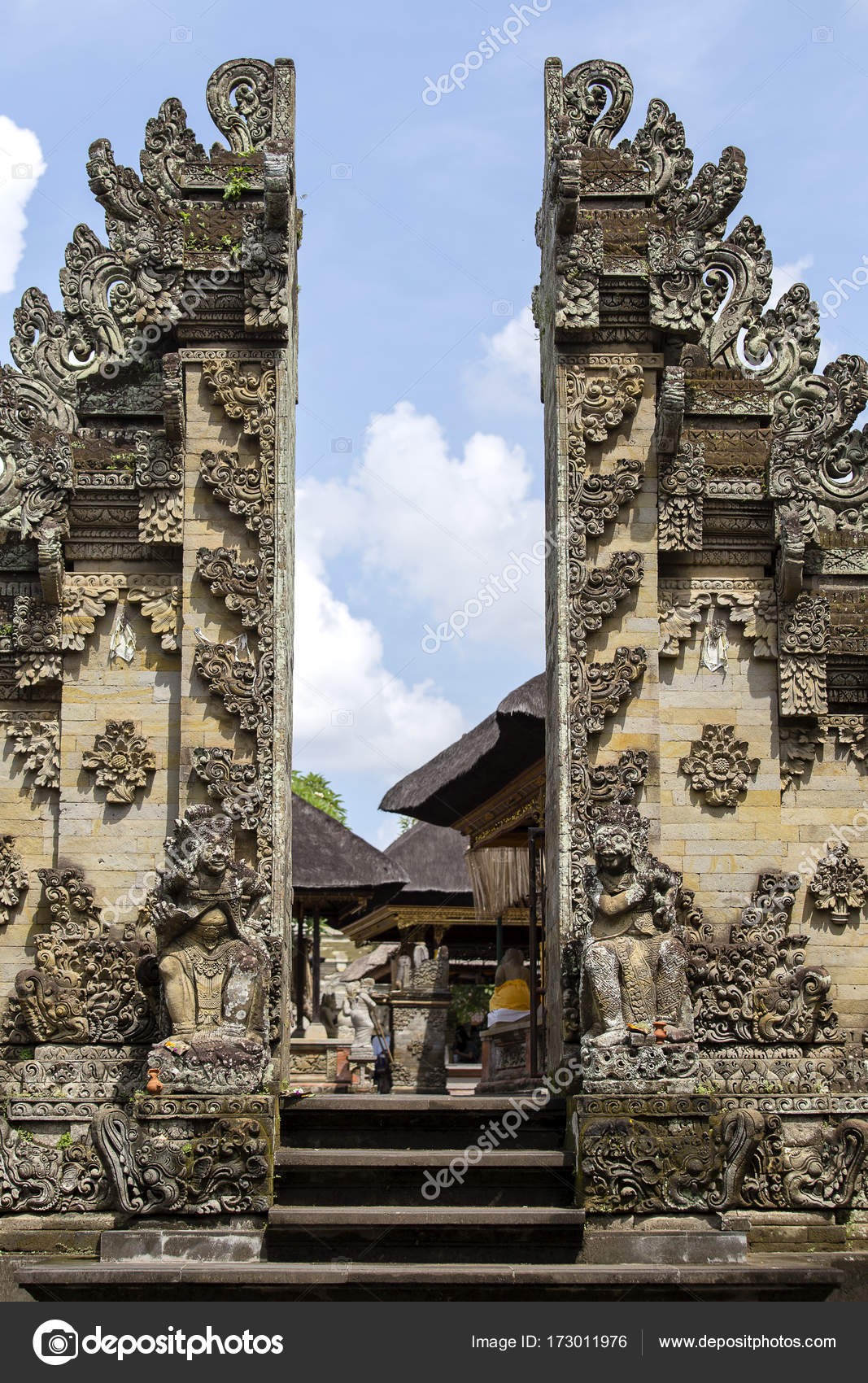 Stone gate of Temple with ornaments. Indonesia, island Bali, Ubud Stock ...