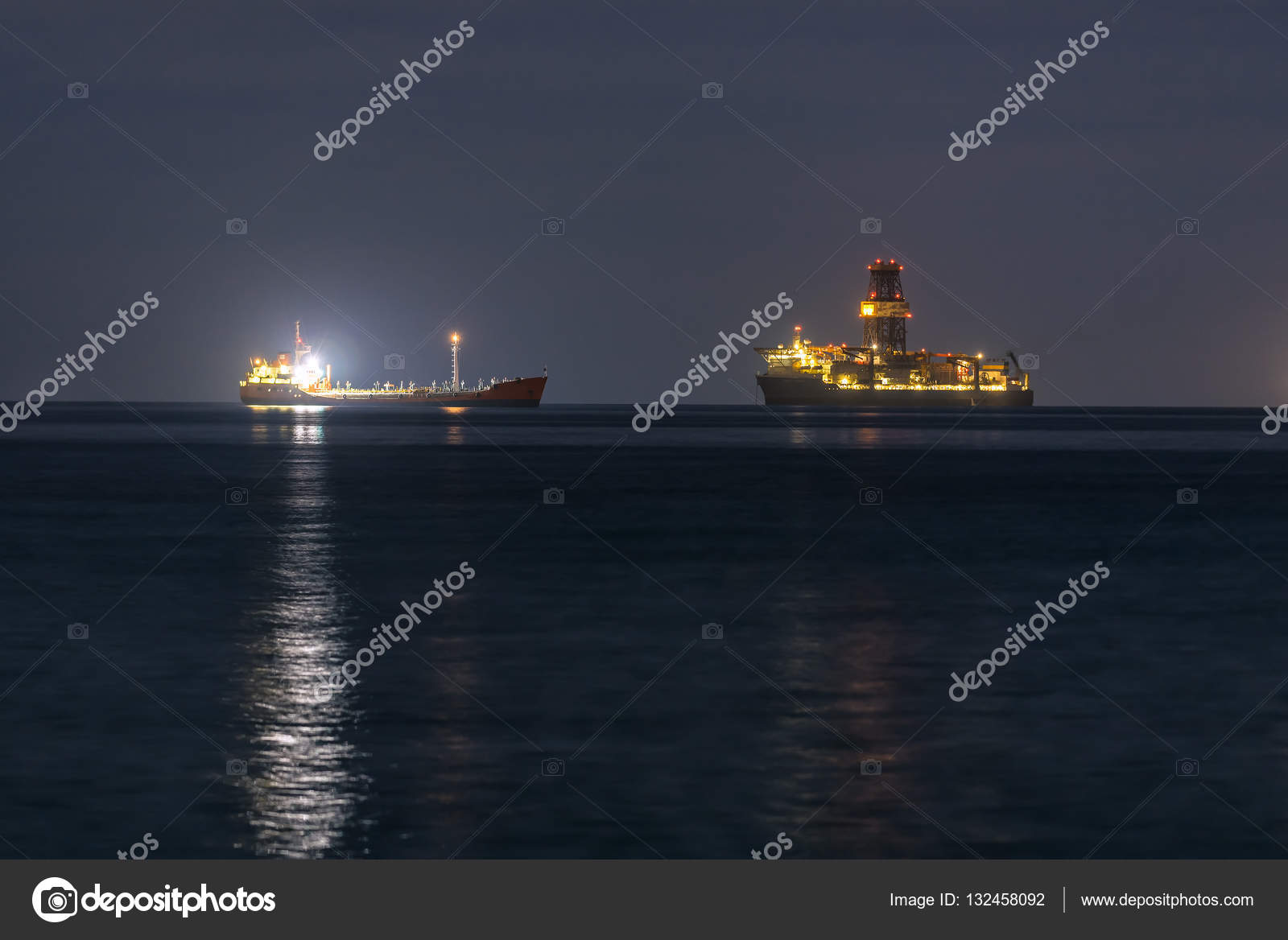 Two Ships Night Sea Stock Photo by ©Vovashevchuk 132458092