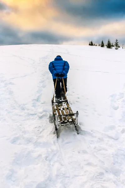 Man pushing sled Stock Photos, Royalty Free Man pushing sled Images ...