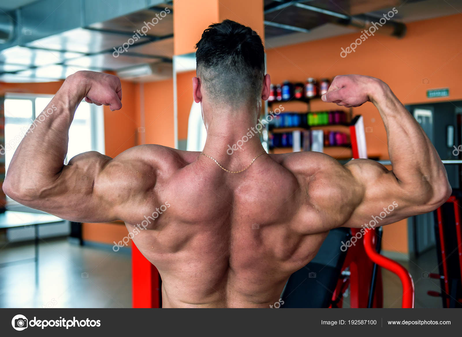 Bodybuilder Shows His Muscular Back Gym — Stock Photo © Vovashevchuk ...