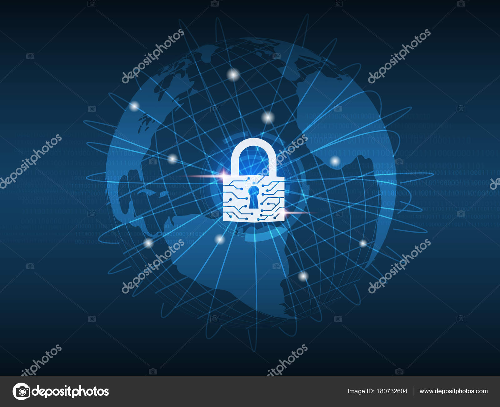 Cyber Security Concept Closed Padlock Protect World Global Network Binary Stock Vector Image by ...