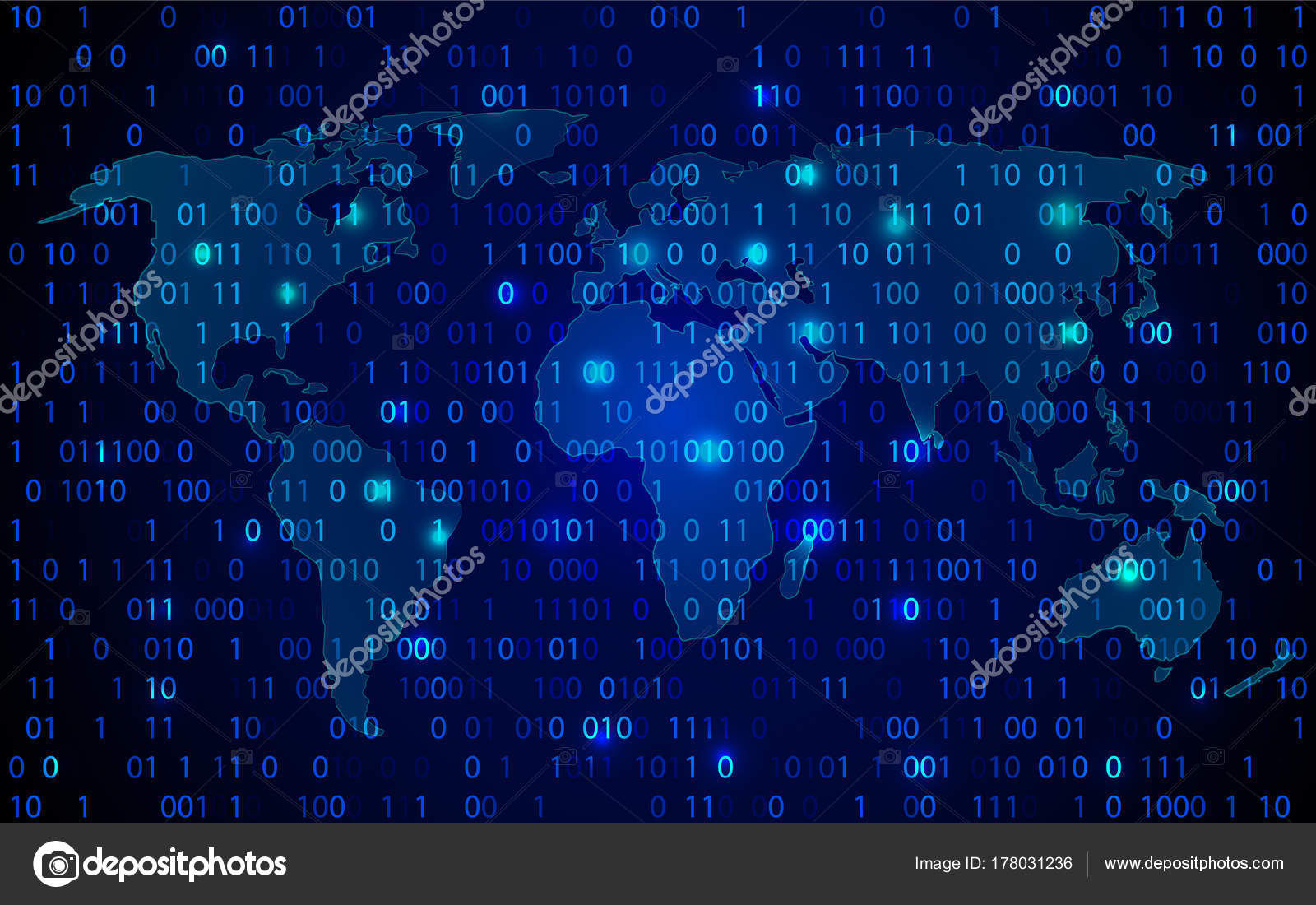 World Map Technology With Decryption And Encryption Binary Number Code Vector Background Blue