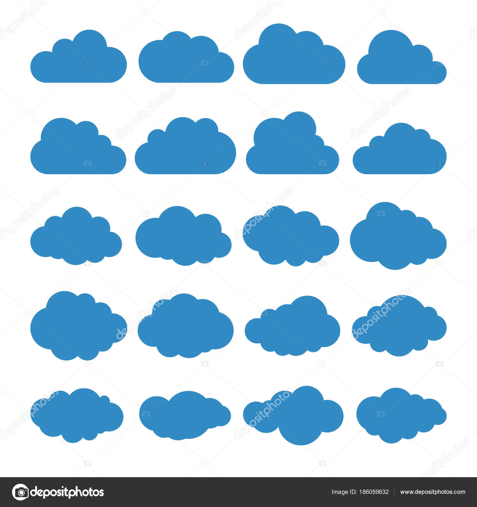 Siluetas de nubes. Conjunto vectorial de formas de nubes. Colección de ...