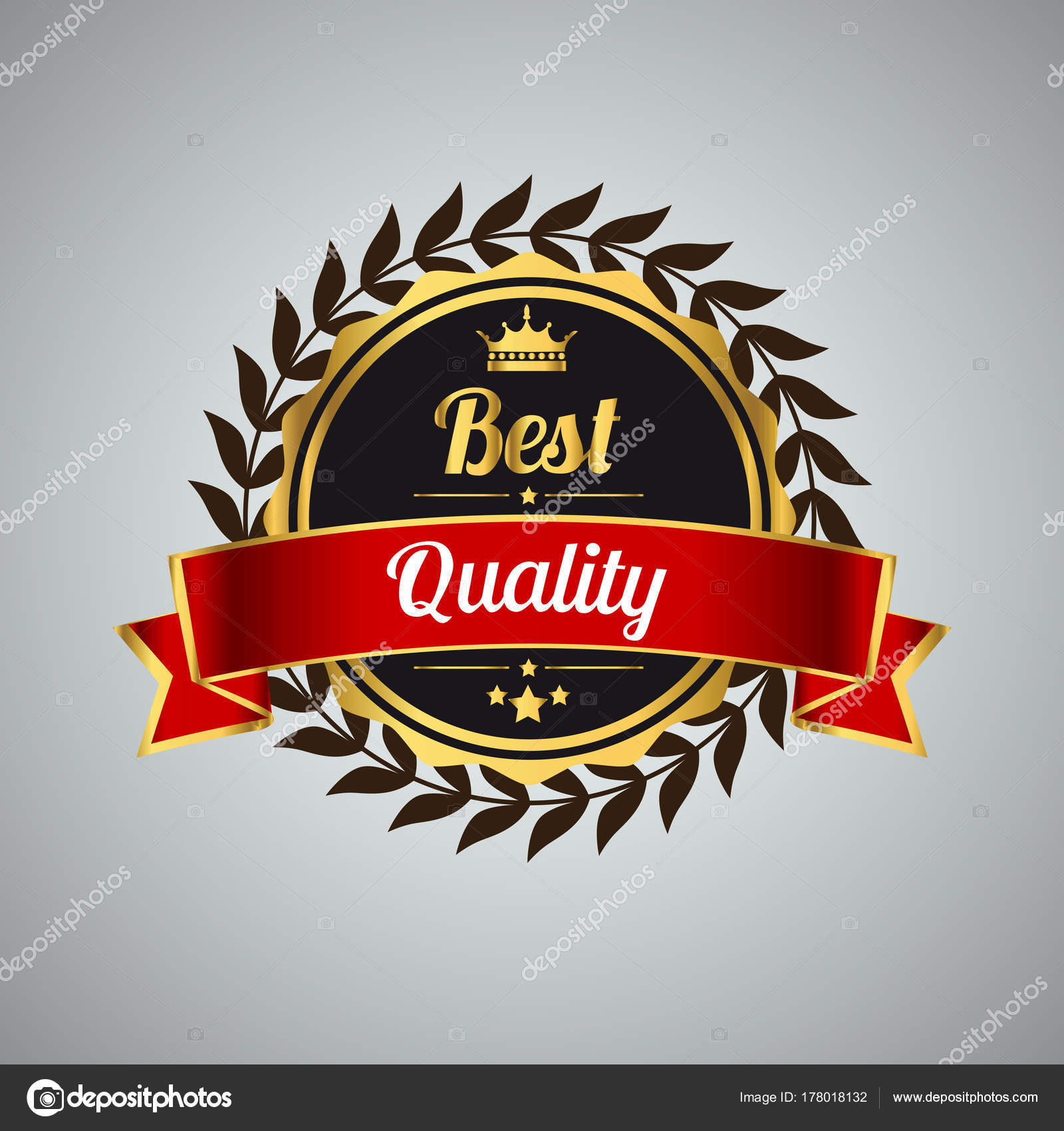 Best Quality Golden Label Crown Ribbon Vector Illustration Silver ...