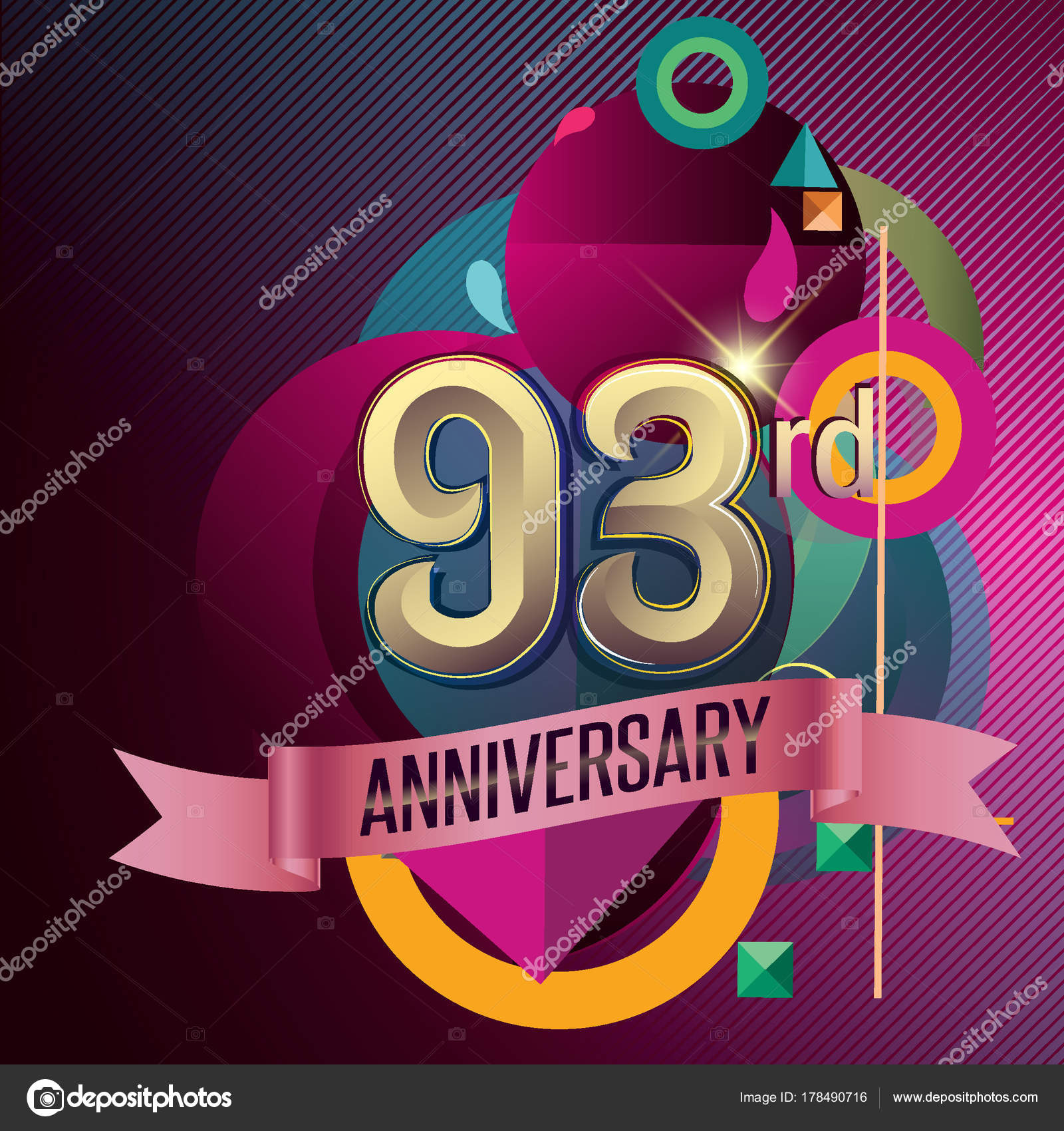 93Rd Anniversary Wreath Ribbon Logo Geometric Background Stock Vector ...