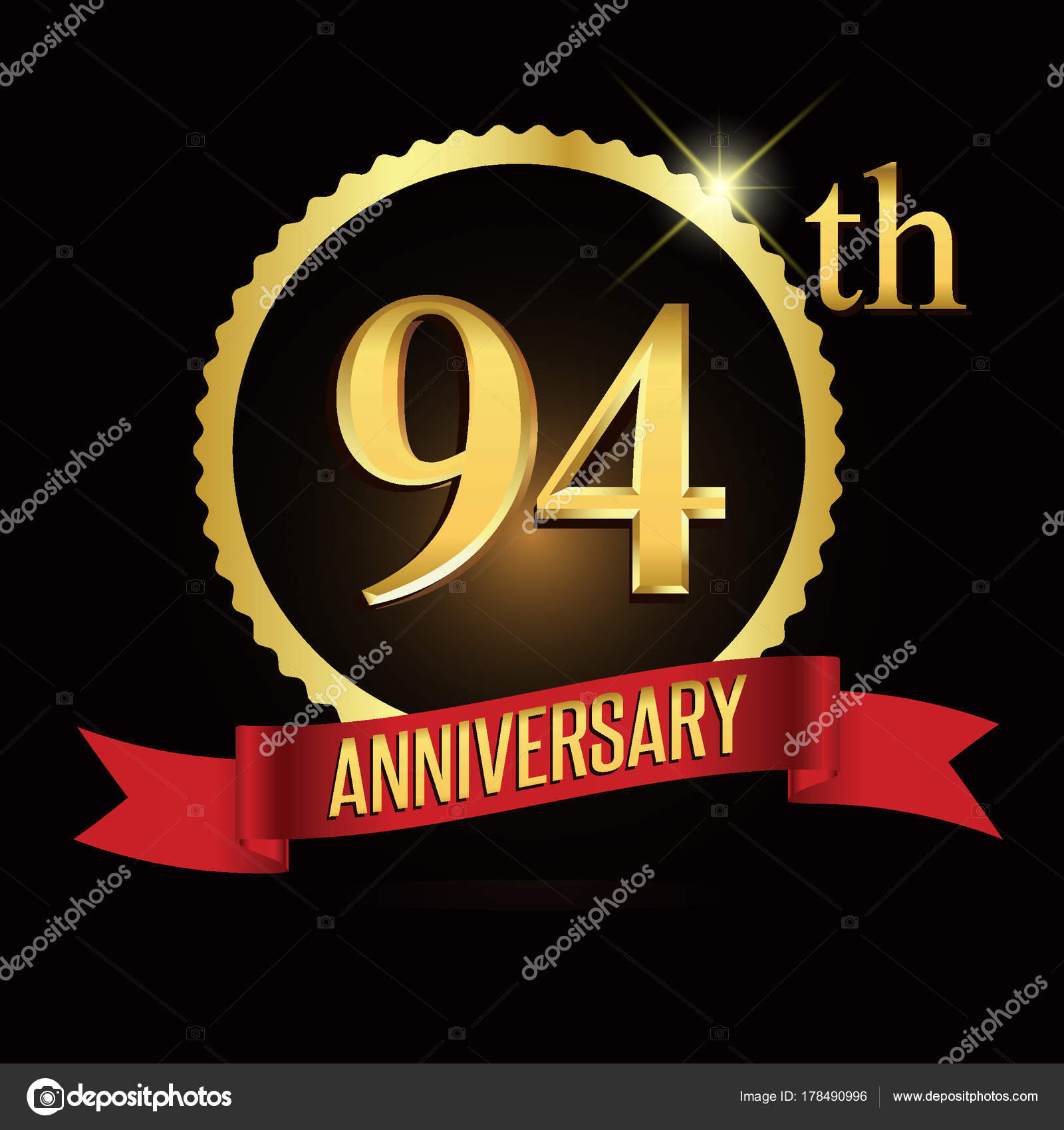 94Th Anniversary Wreath Ribbon Logo Geometric Background Stock Vector ...