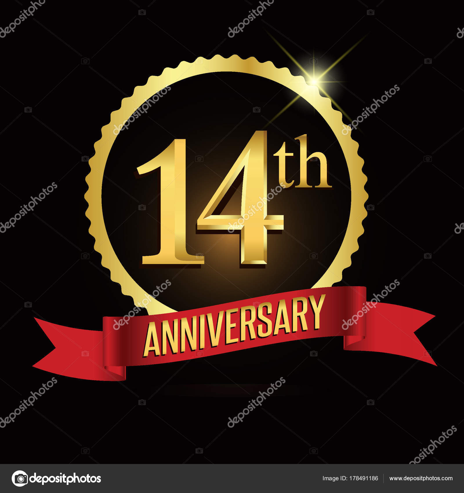 14Th Anniversary Wreath Ribbon Logo Geometric Background Stock Vector ...