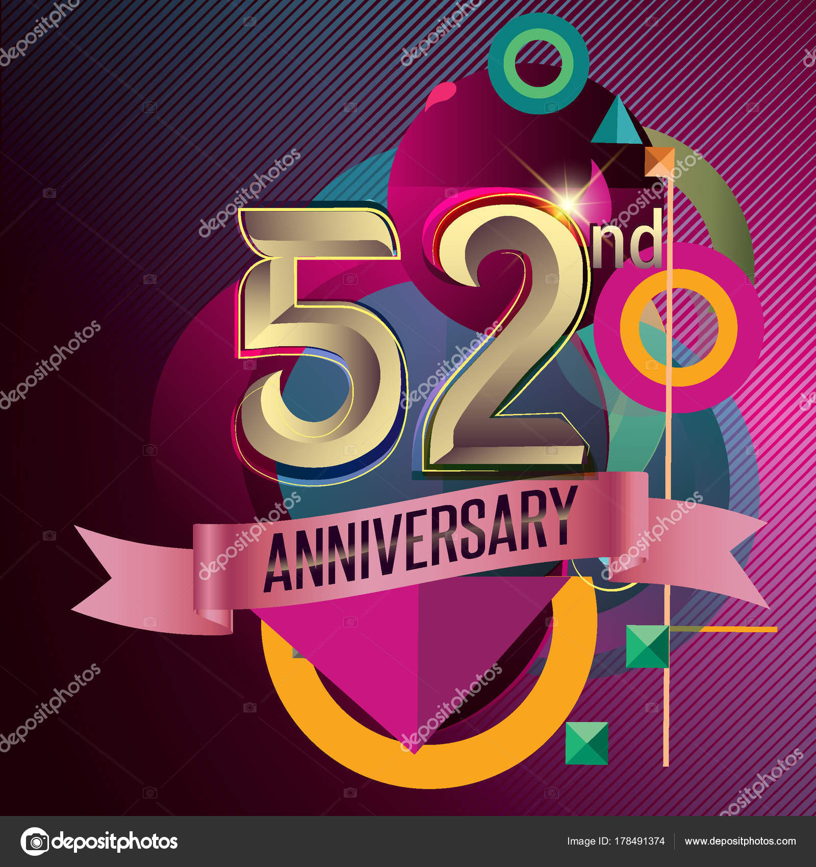 52Nd Anniversary Wreath Ribbon Logo Geometric Background Stock Vector ...
