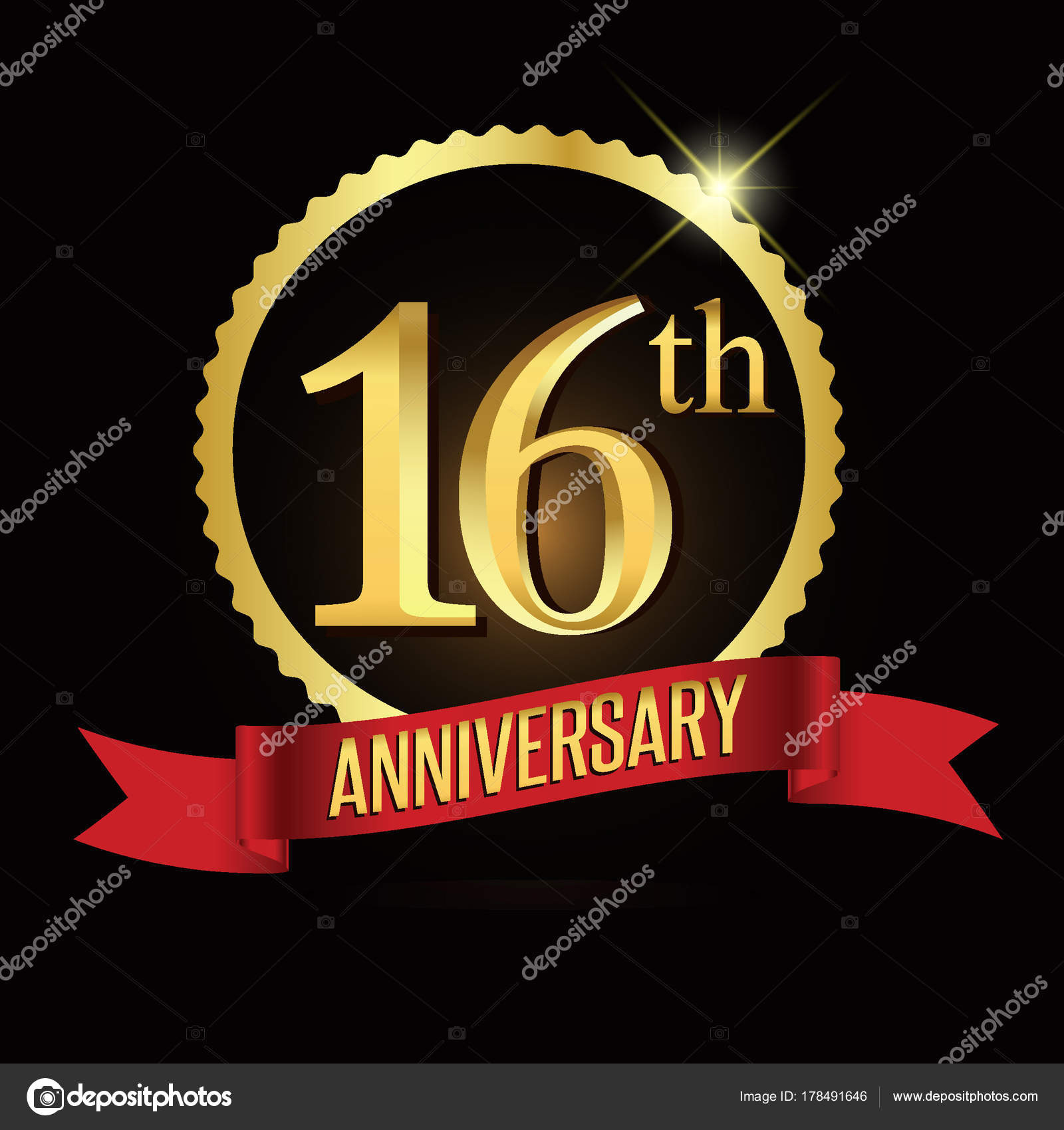 16Th Anniversary Wreath Ribbon Logo Geometric Background Stock Vector ...