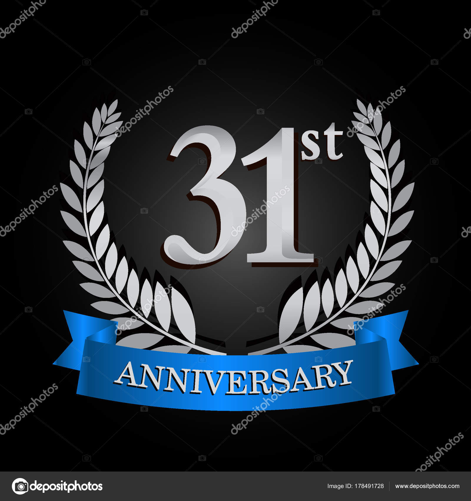 31St Anniversary Logo Blue Ribbon Laurel Wreath Vector Template ...