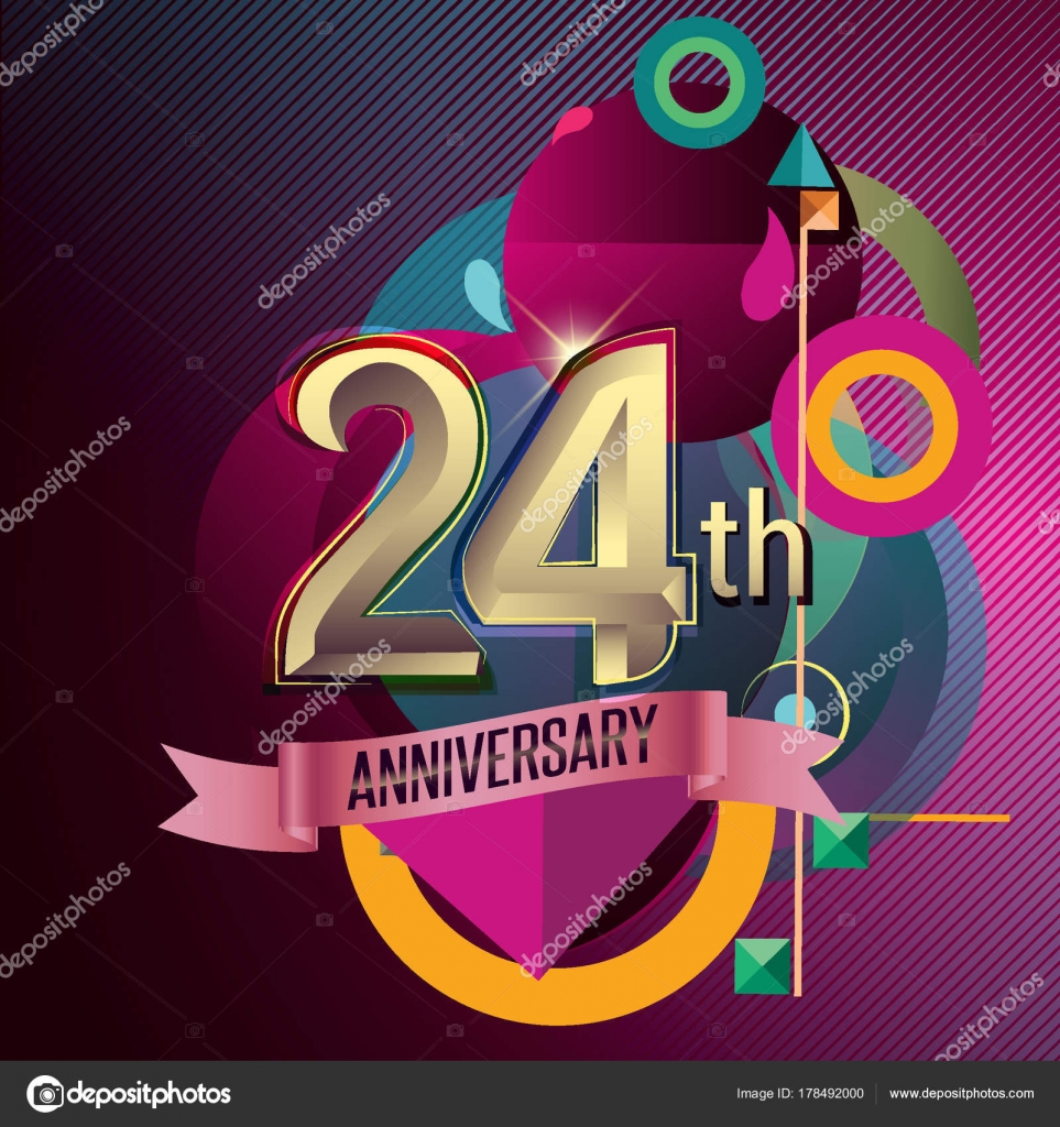 24Th Anniversary Wreath Ribbon Logo Geometric Background Stock ...