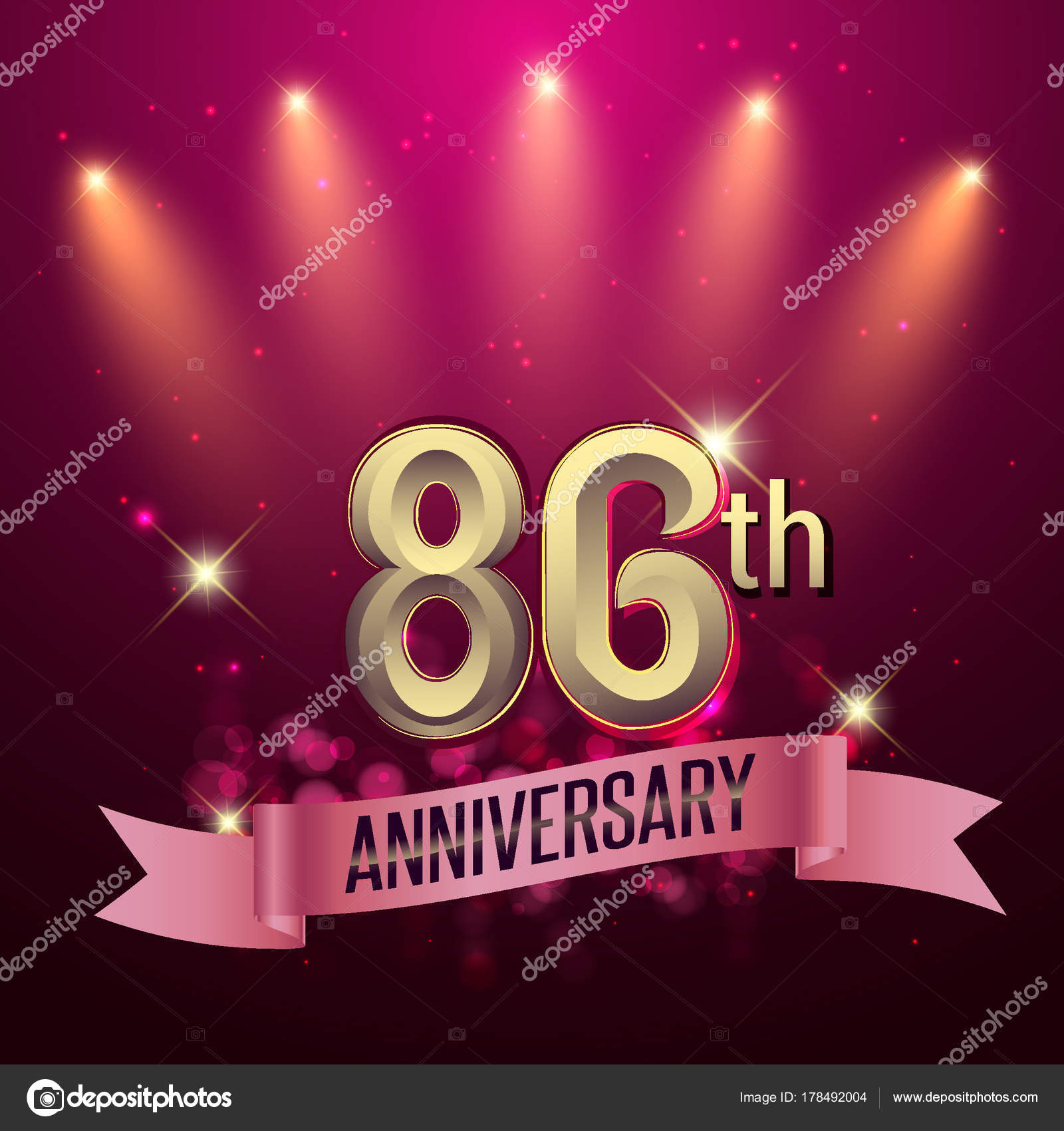 86Th Anniversary Party Poster Banner Invitation Background Glowing ...