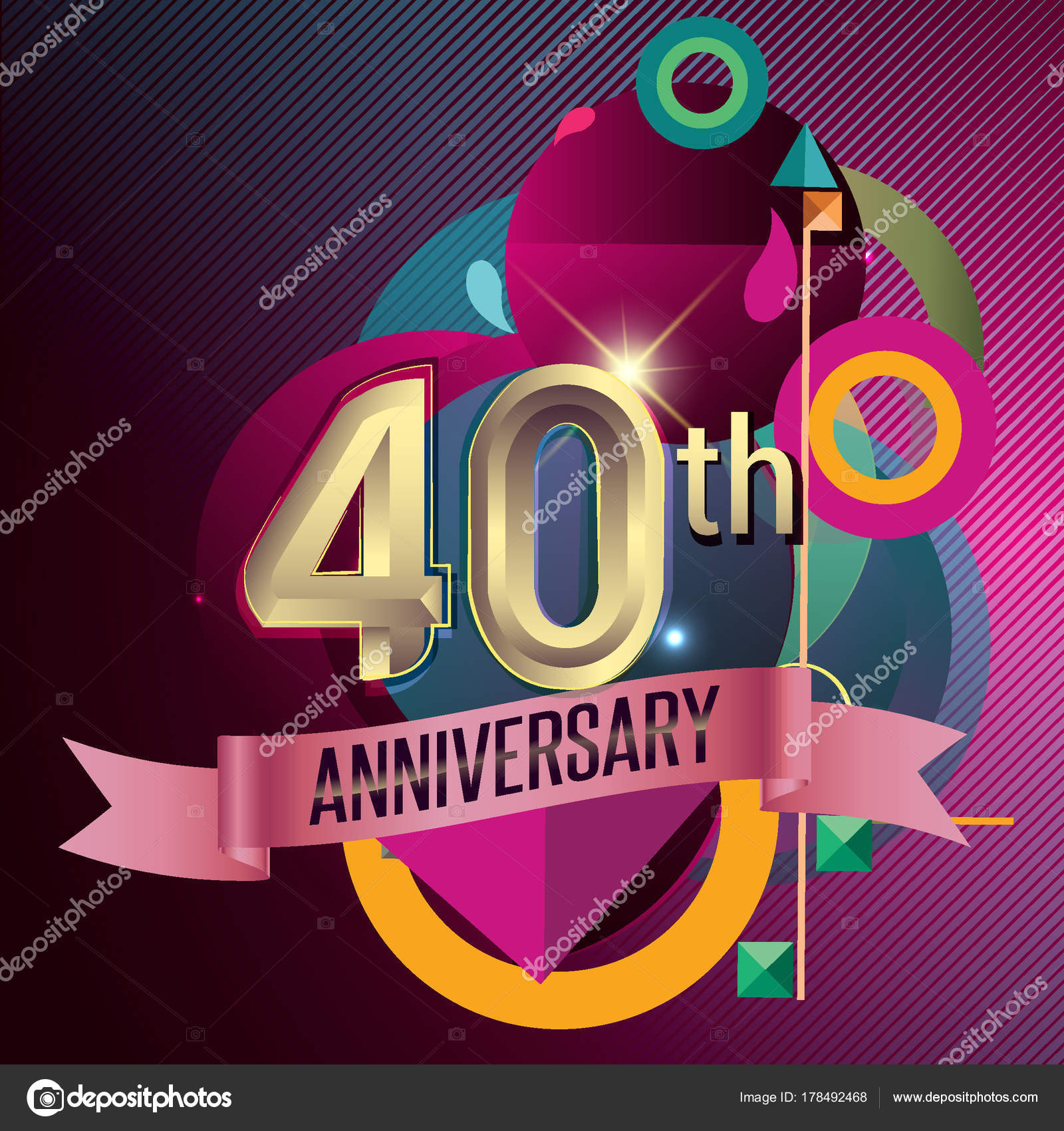 40Th Anniversary Wreath Ribbon Logo Geometric Background Stock Vector ...