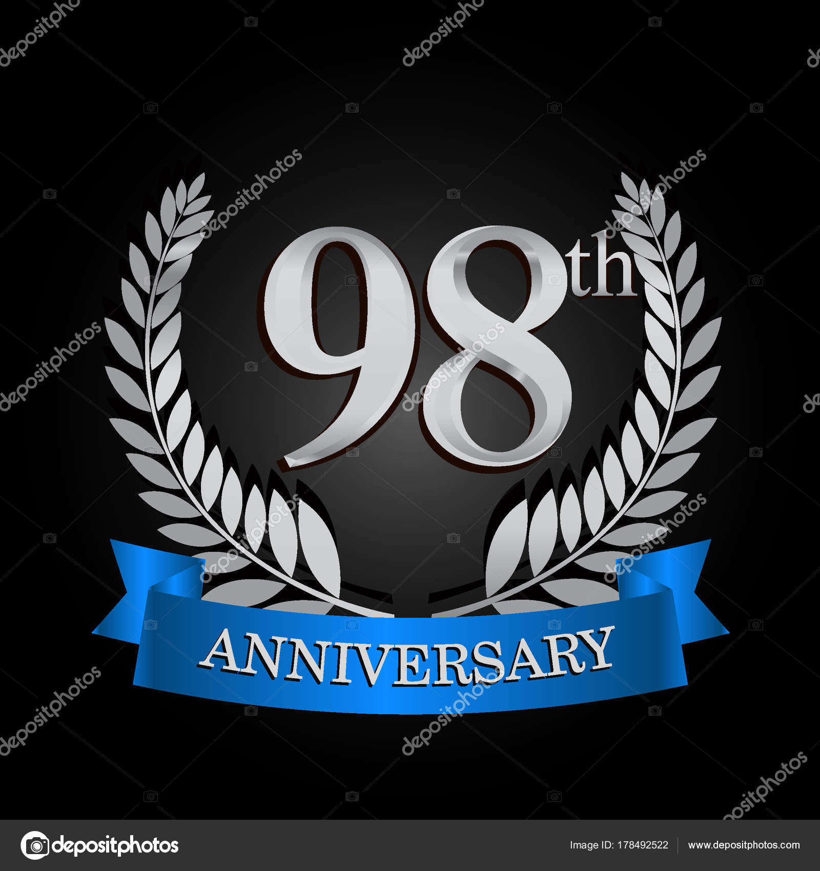98Th Anniversary Logo Blue Ribbon Laurel Wreath Vector Template ...