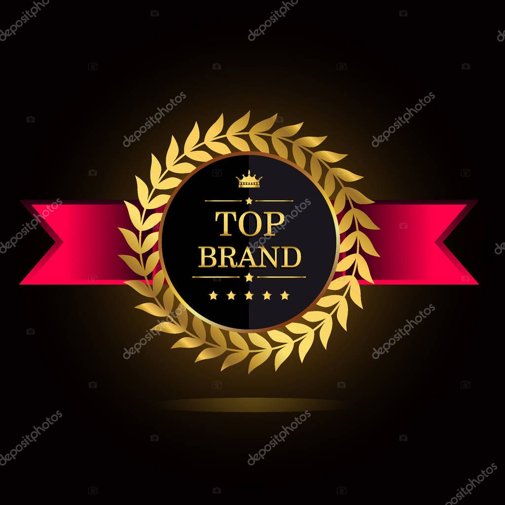 Etiqueta de premio de marca superior de color dorado con corona ...